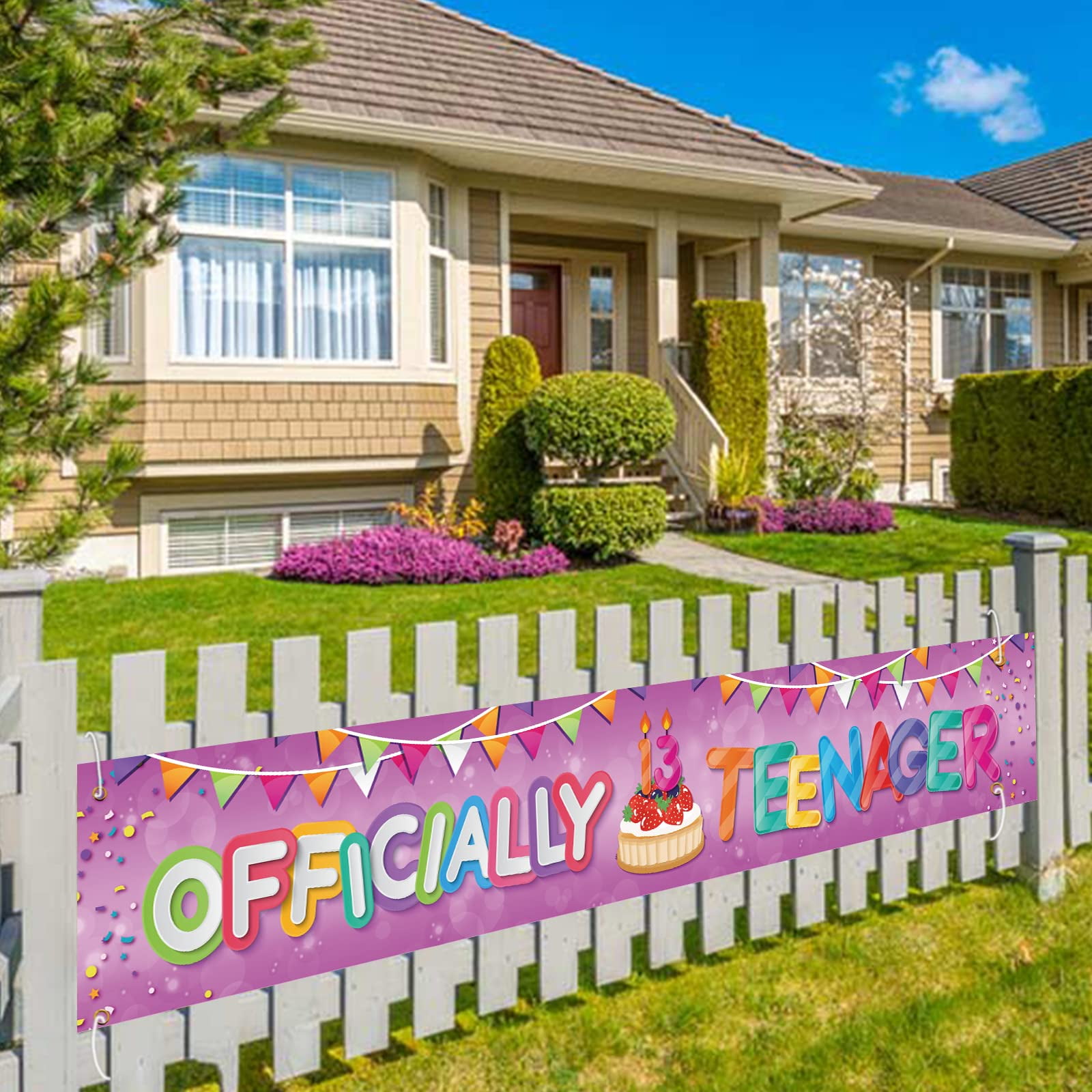 Colorful Official Teenager Banner for Outdoor Yard Happy 13th Birthday ...