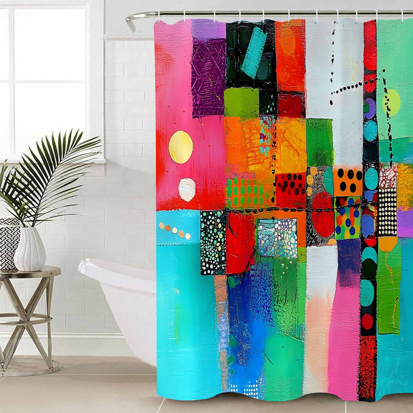 Colorful Oil Painted Extra Long Shower Curtain Set, Waterproof Shower ...