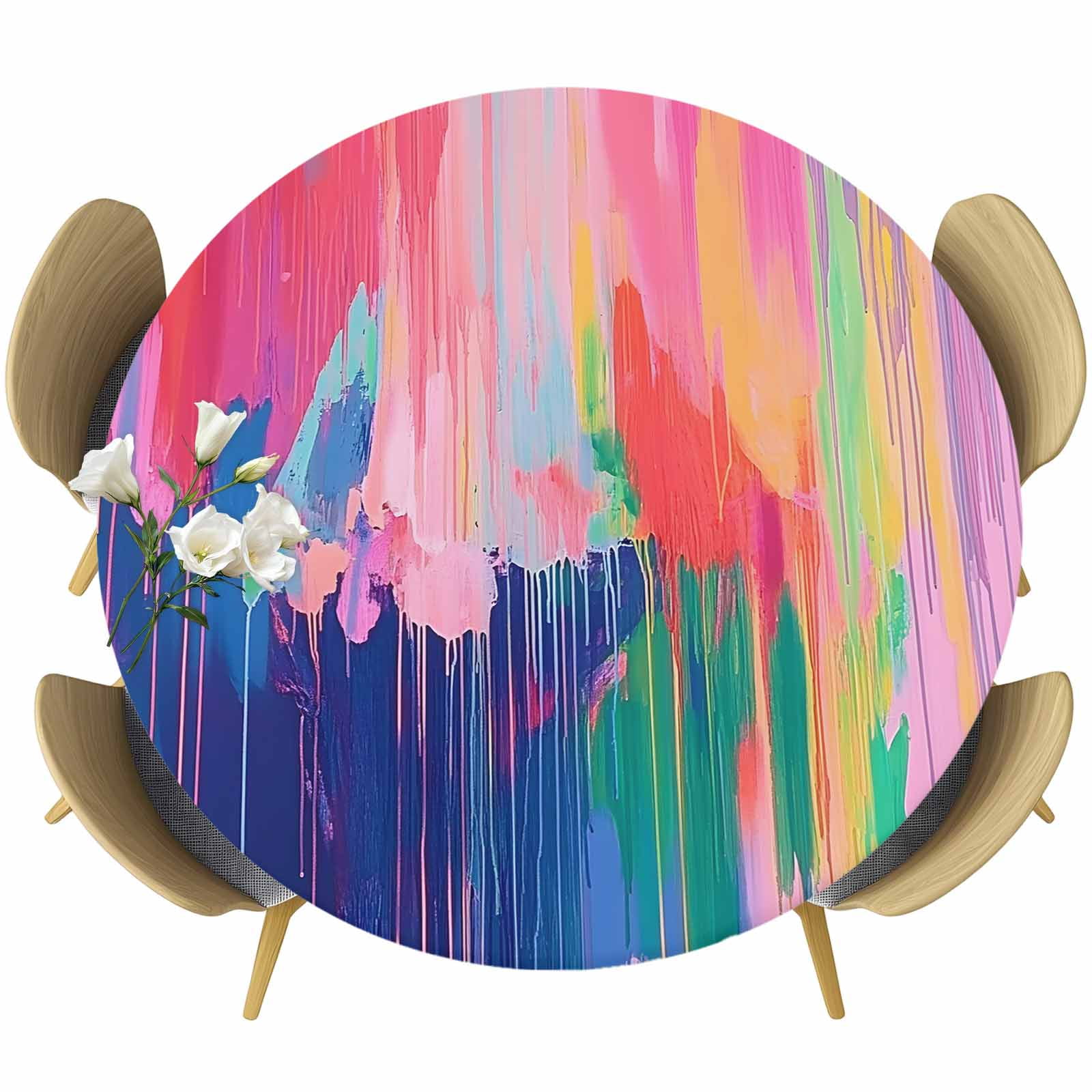 Colorful Oil Painted Round Tablecloth 45-54 Inch Round Fitted Table ...