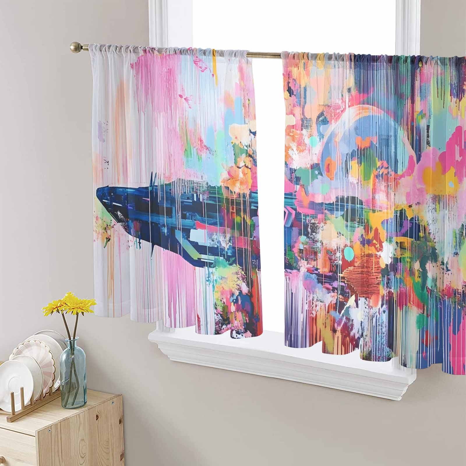 Colorful Oil Painted Sheer Curtains 54 Inch Length 2 Panels Set for ...