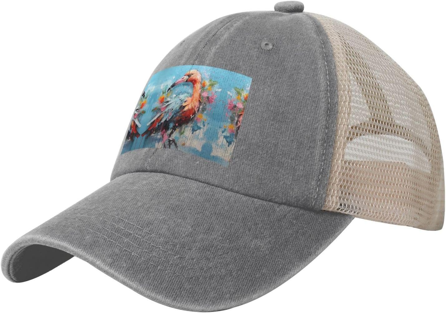 Colorful Oil Painting of Flamingos Mesh Trucker Hat Mesh Snapback ...