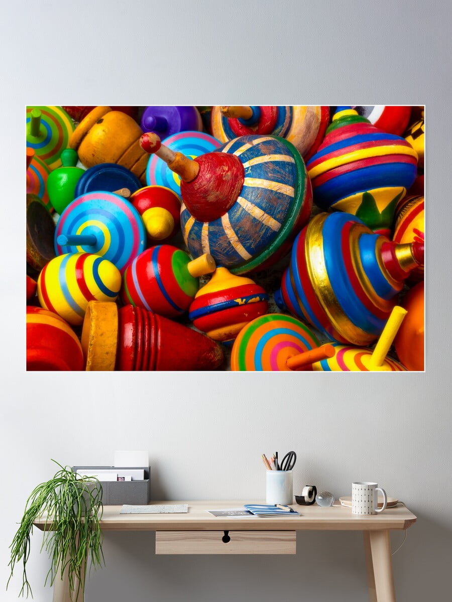 Colorful Old Wooden Toy Tops Poster Wall Art, Modern Wall Decor For ...