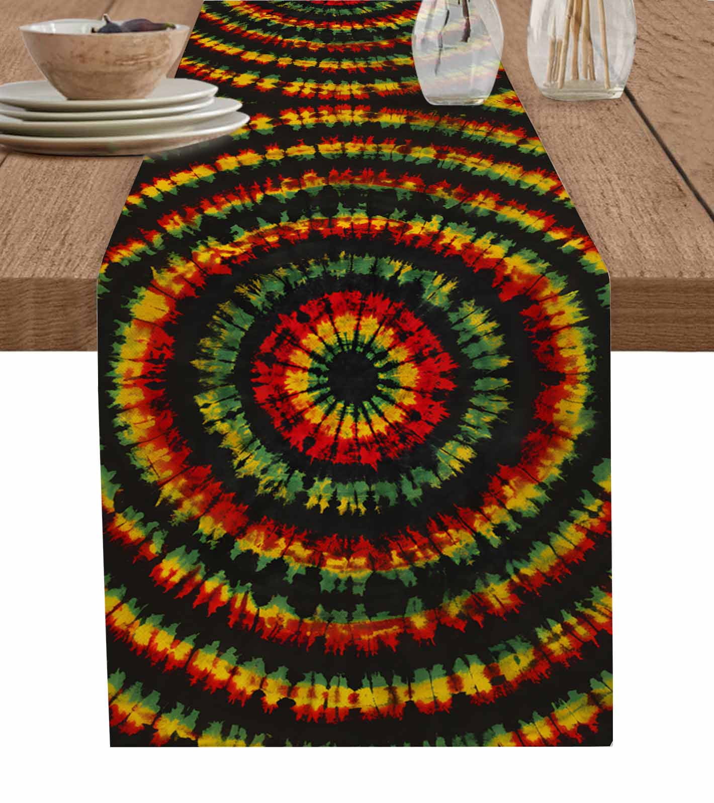 Colorful Ombre Boho Table Runner 90 Inches, Retro Red Green Yellow ...