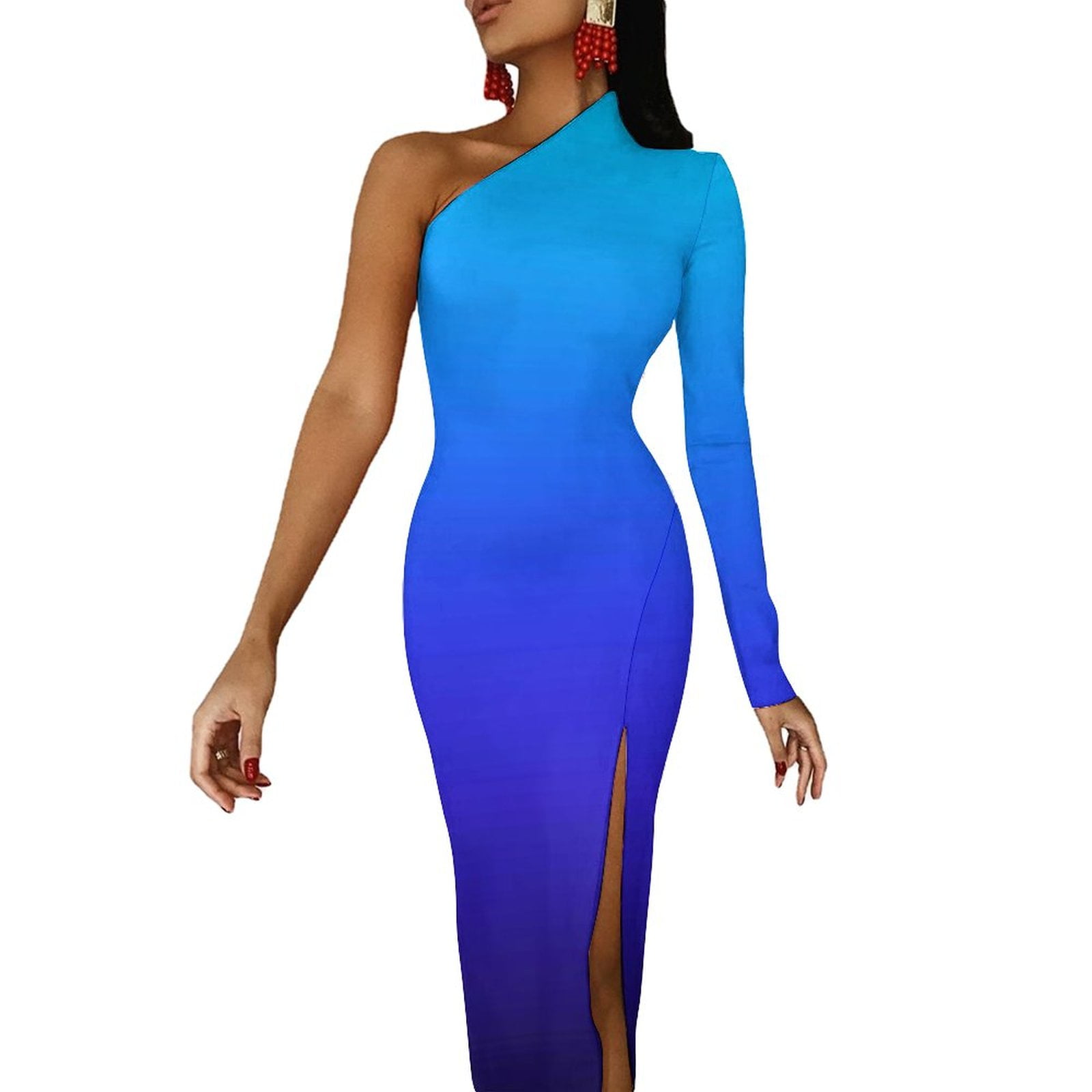 Colorful Ombre Maxi Dress Long Sleeve Modern Aqua Blue Indigo Black ...