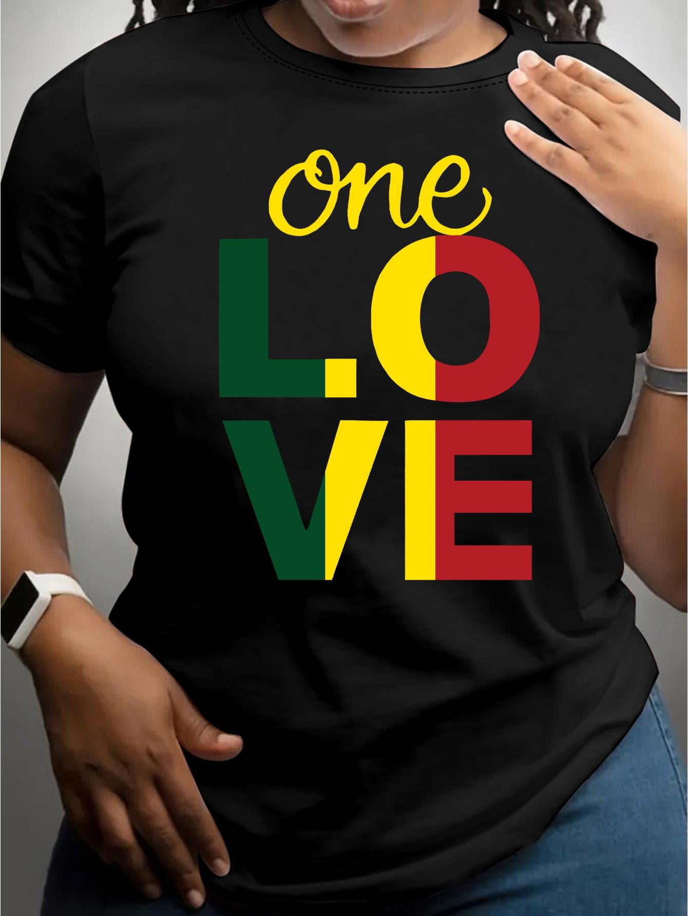 Colorful "One Love" Print T-Shirt - Casual Crew Neck, Short Sleeve ...