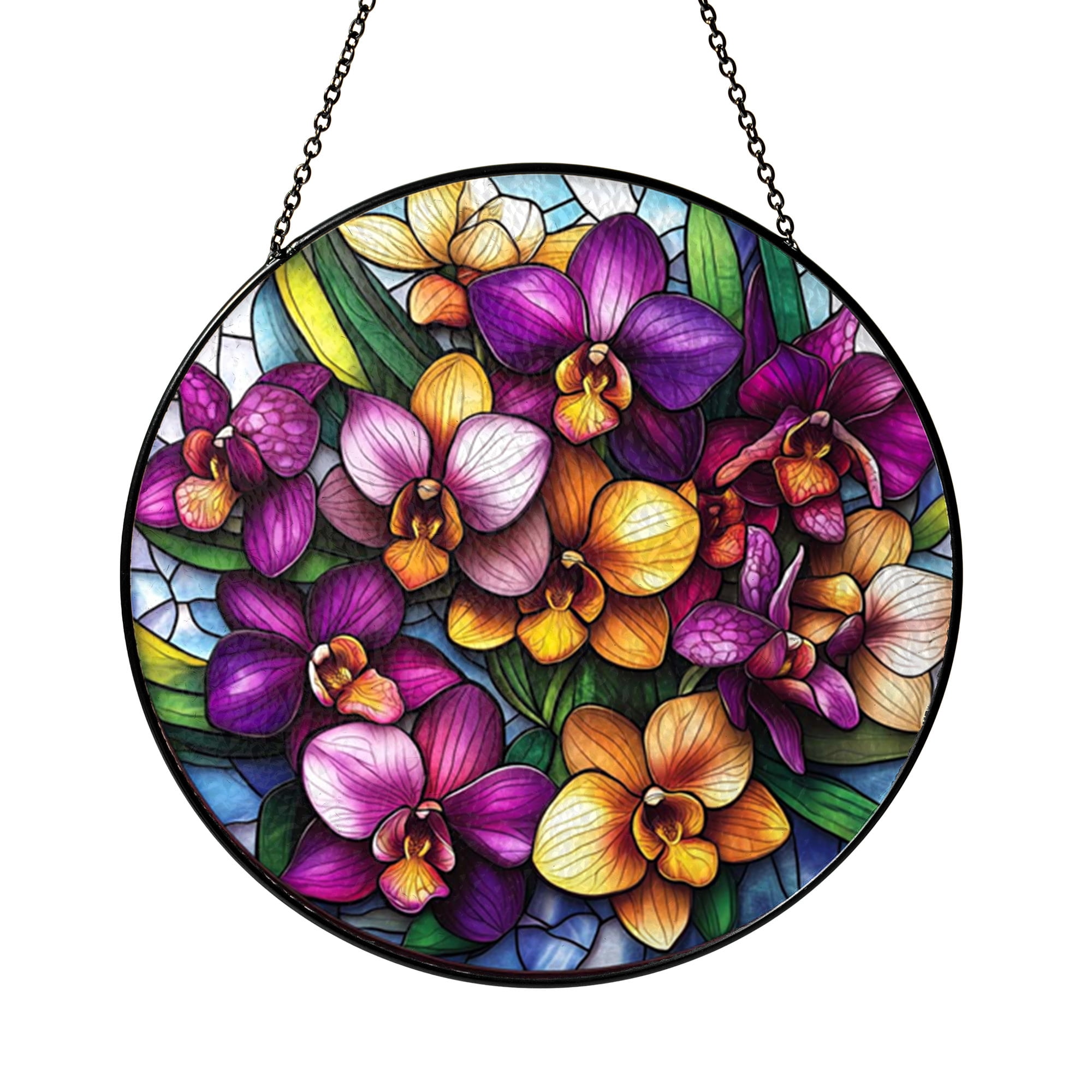 Colorful Orchid Bloom Stained Glass Suncatcher – Nature Art Window ...