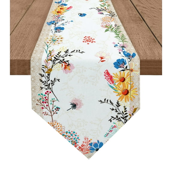 Colorful Orchid Flower Plant Art Cotton Linen Table Runner Dining Table ...