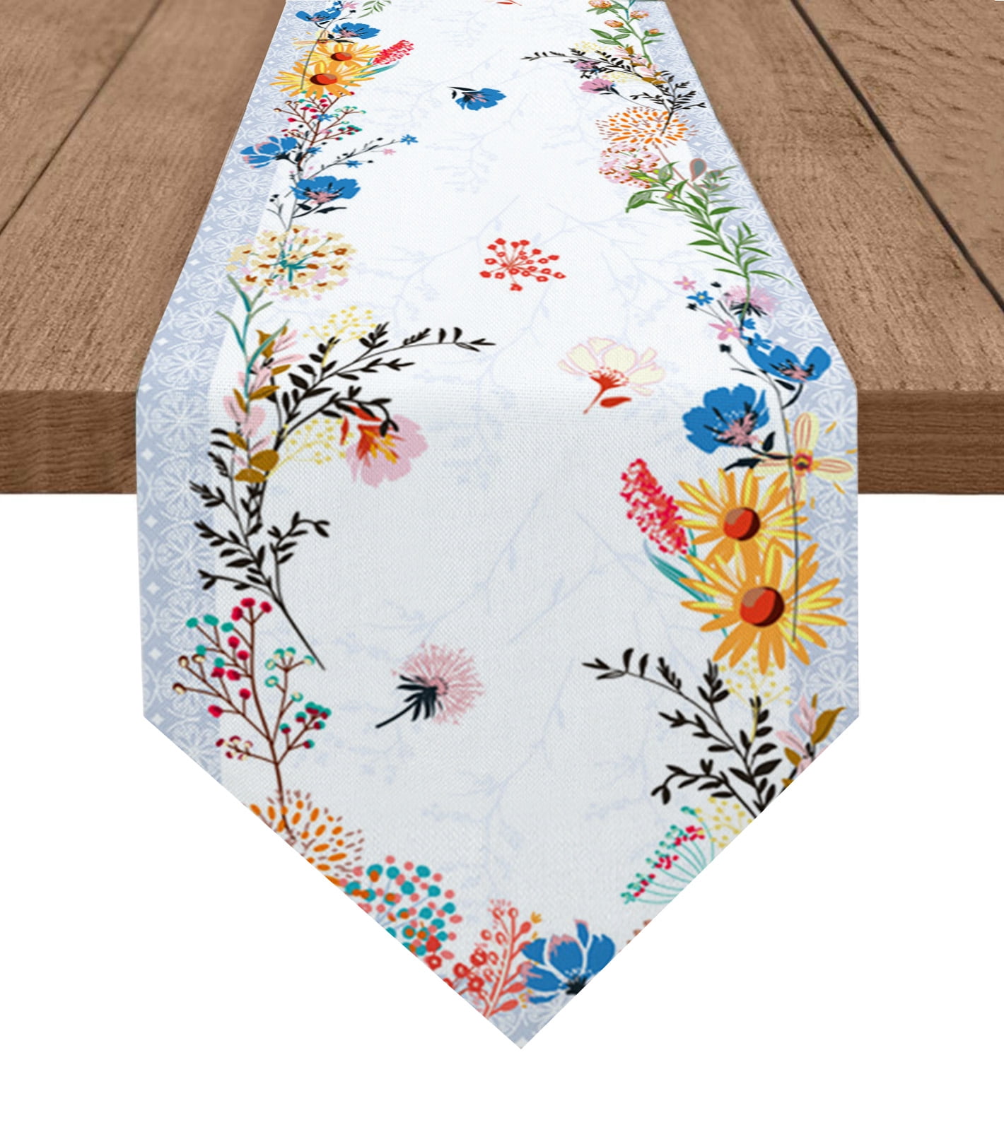 Colorful Orchid Flower Plant Art Cotton Linen Table Runner Dining Table ...