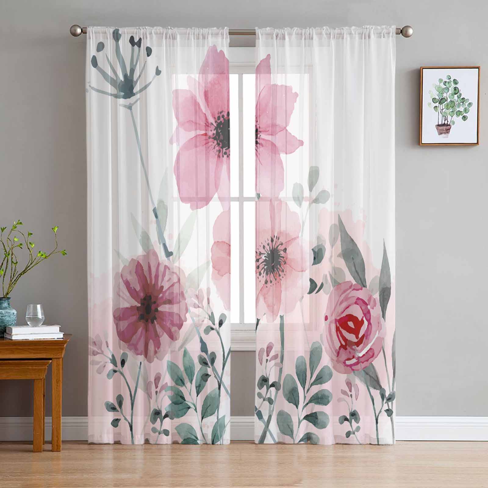 Colorful Orchid Flower Plant Art Tulle Curtains for Living Room Bedroom ...