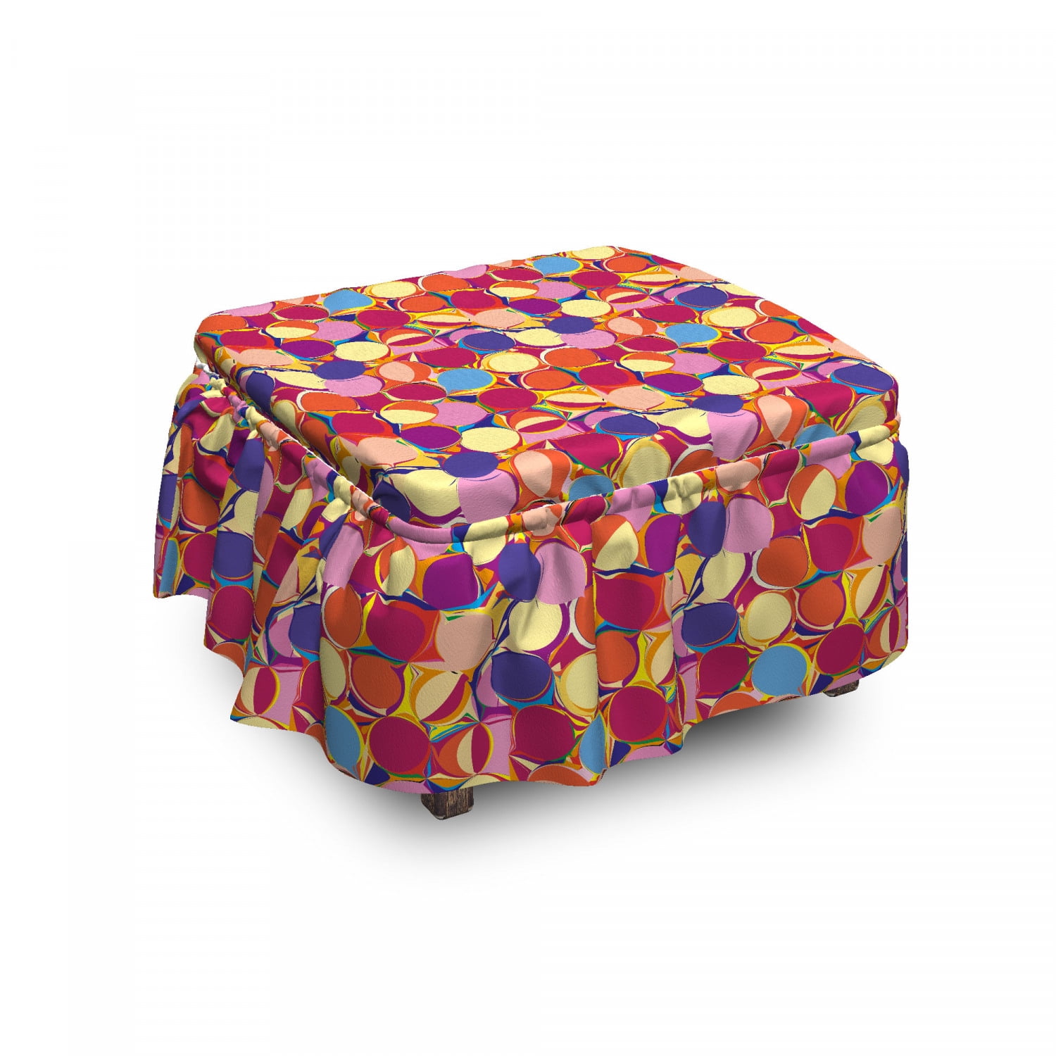 Colorful Ottoman Cover, Grunge Circular Shapes, 2 Piece Slipcover Set ...