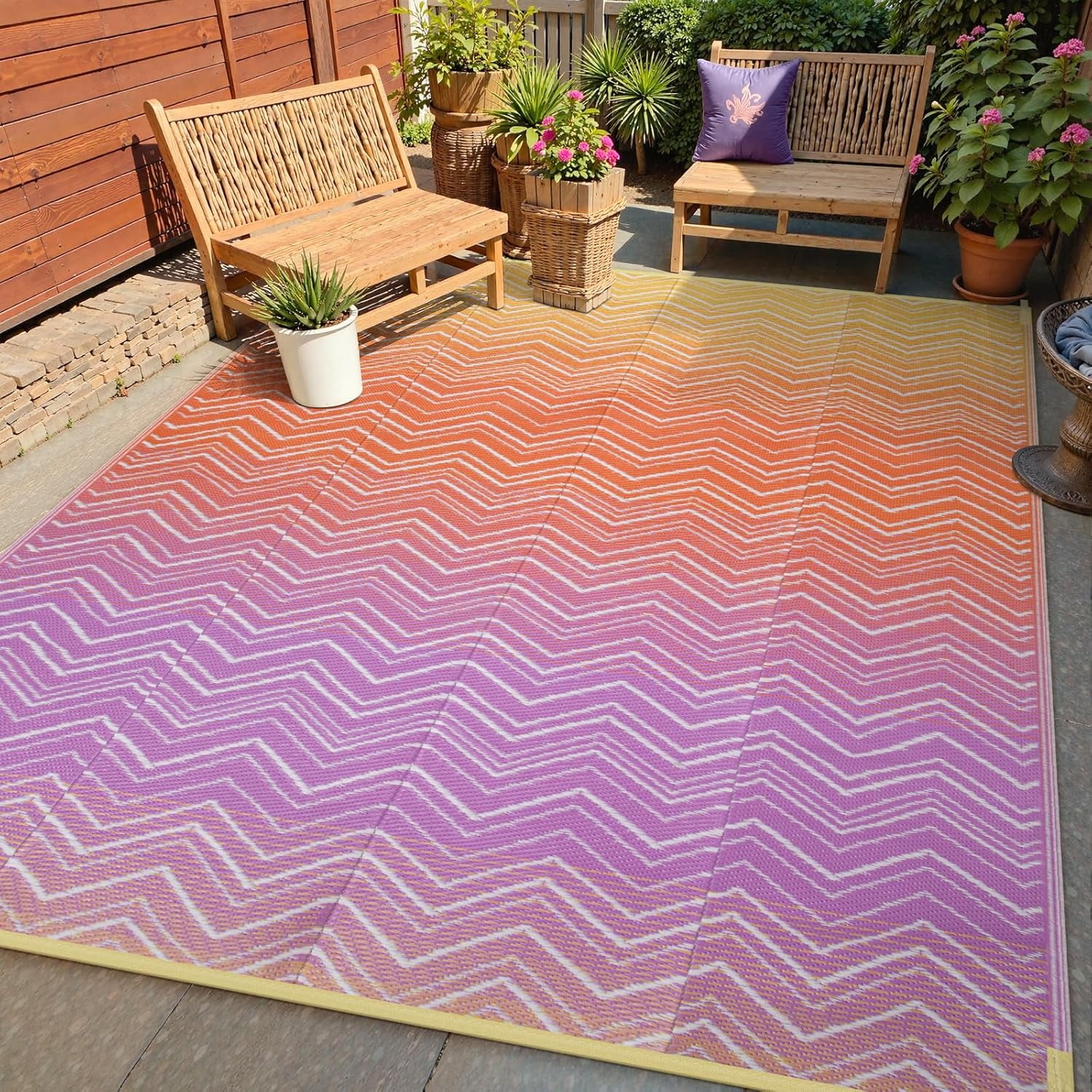 Colorful Outdoor Plastic Straw Rug, Reversible Outdoor Area Rug ...