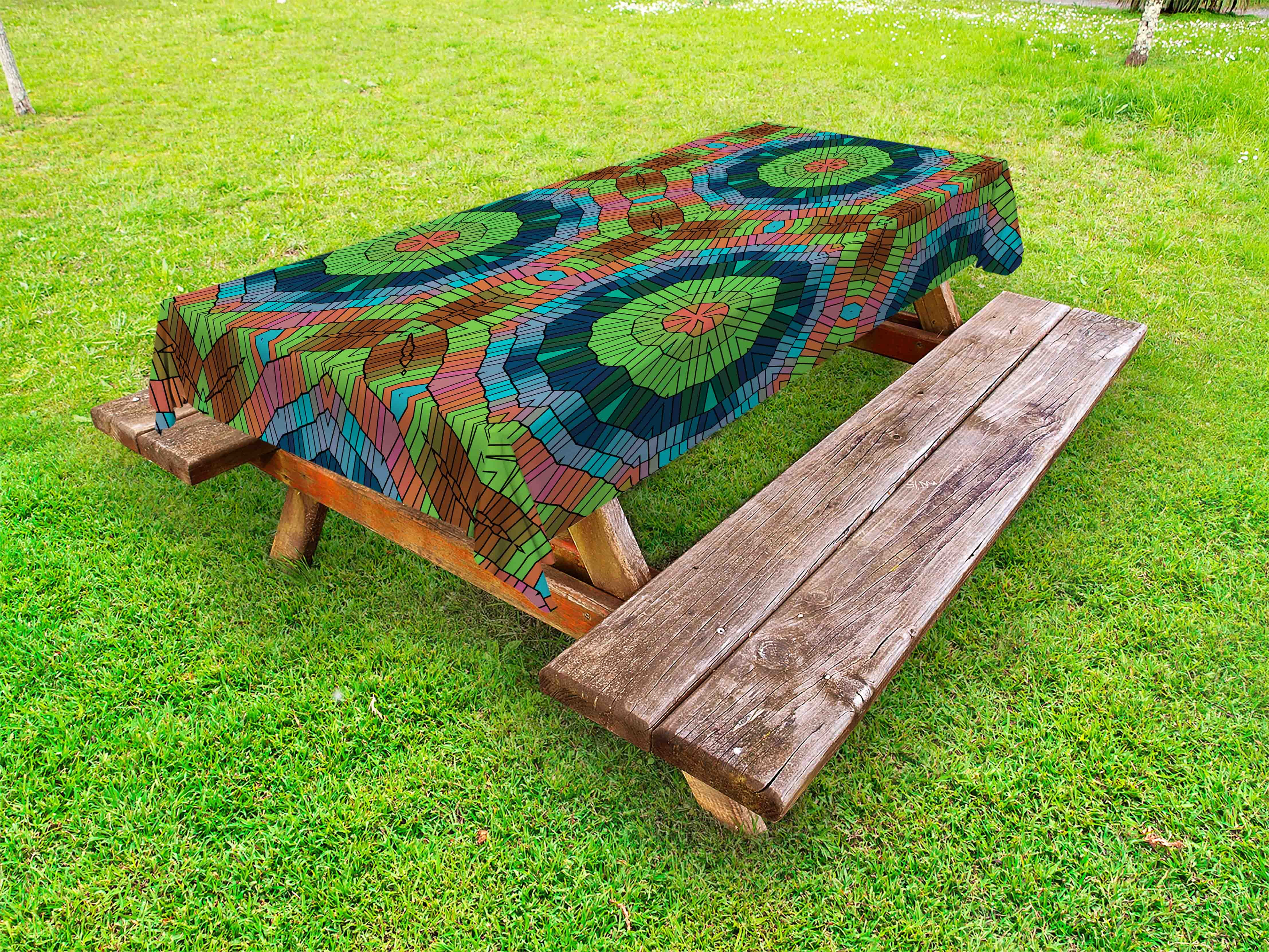 Colorful Outdoor Tablecloth, Ethnic and Abstract Round Figures with ...
