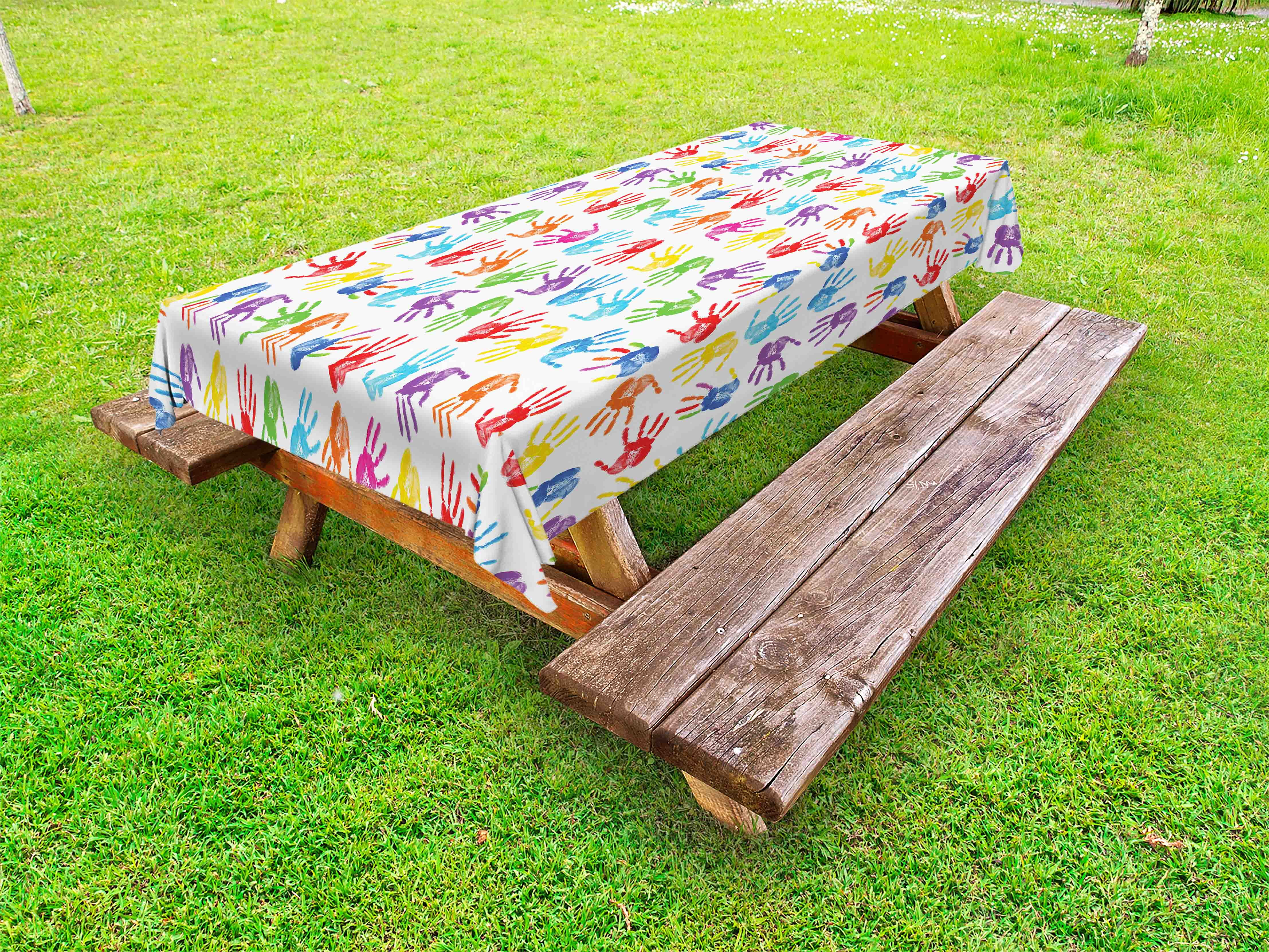 Colorful Outdoor Tablecloth, Human Handprint Kids Watercolor Paint ...