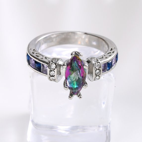 Colorful Oval Zircon Ring European and American Fashion Women's Hand ...