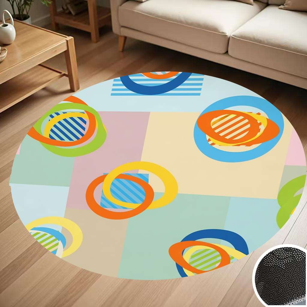 Colorful Overlapping Circles Geometric Pattern Round Carpet Living Room ...