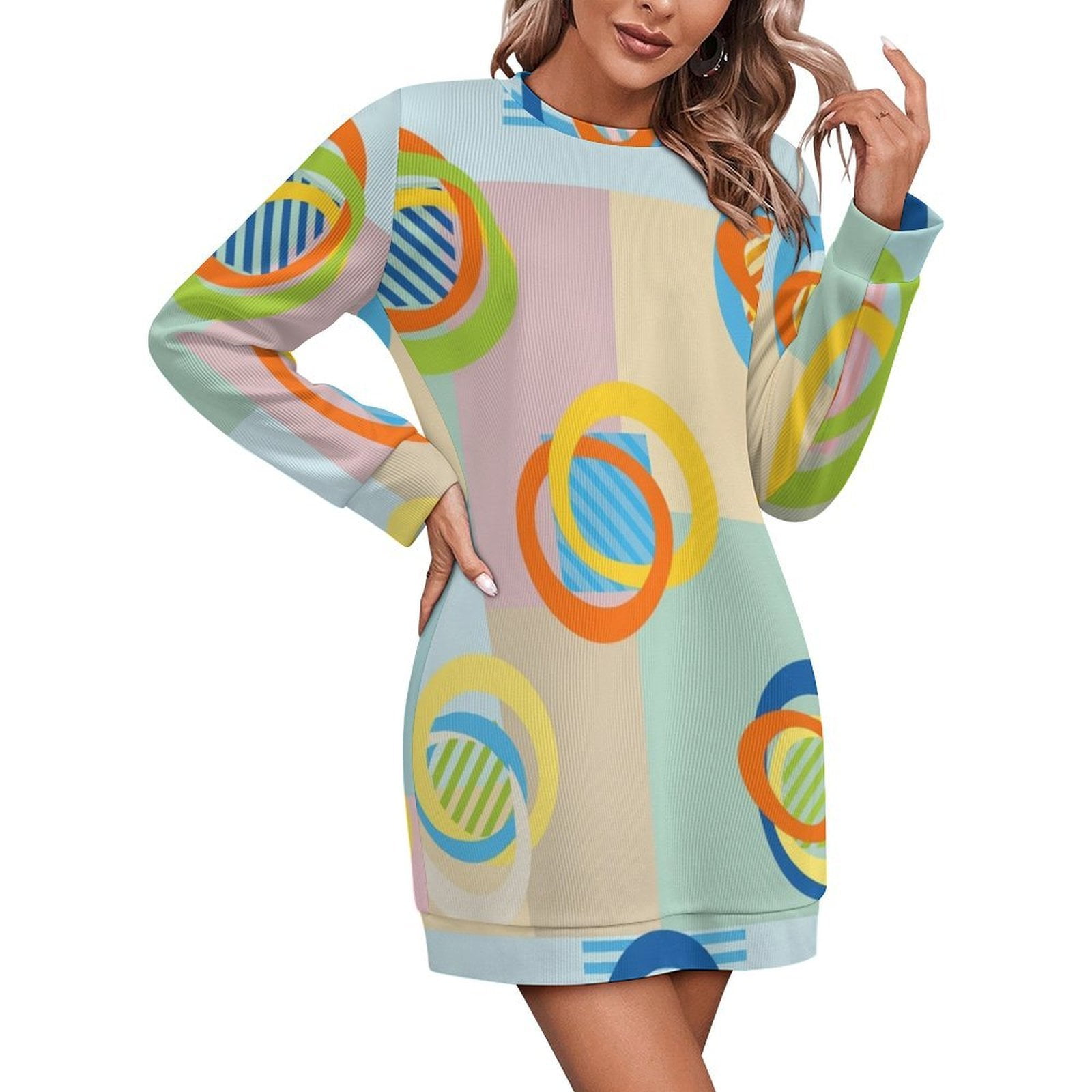 Colorful Overlapping Circles Geometric Pattern Women Elegant Long ...