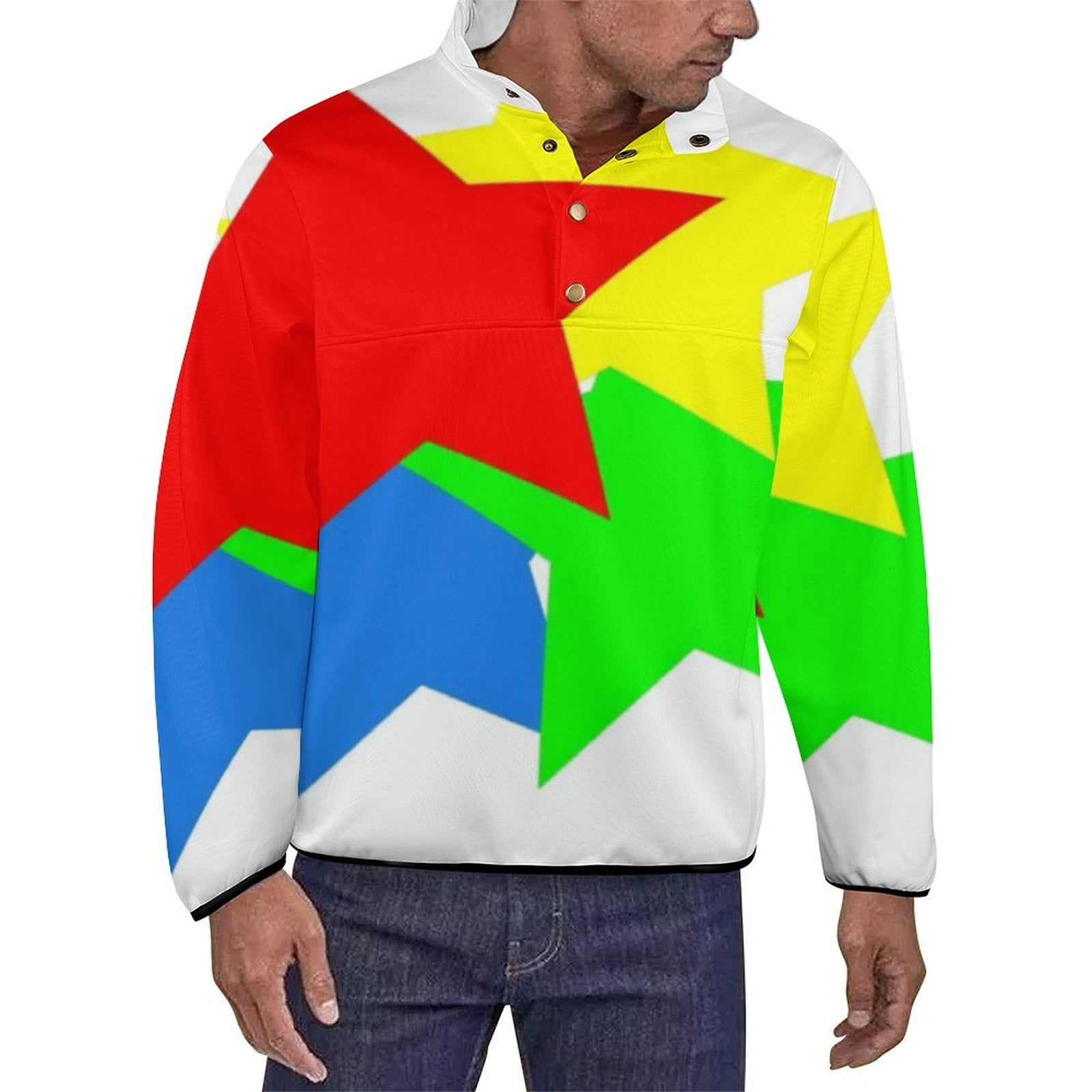 Colorful Overlapping Stars Arrangement Men's Stand Collar Sweater Long ...