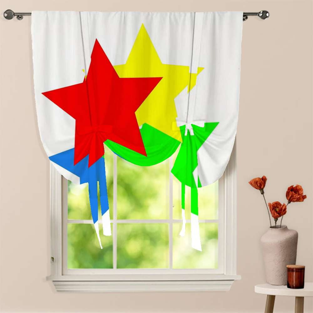 Colorful Overlapping Stars Arrangement Window Curtain for Living Room ...