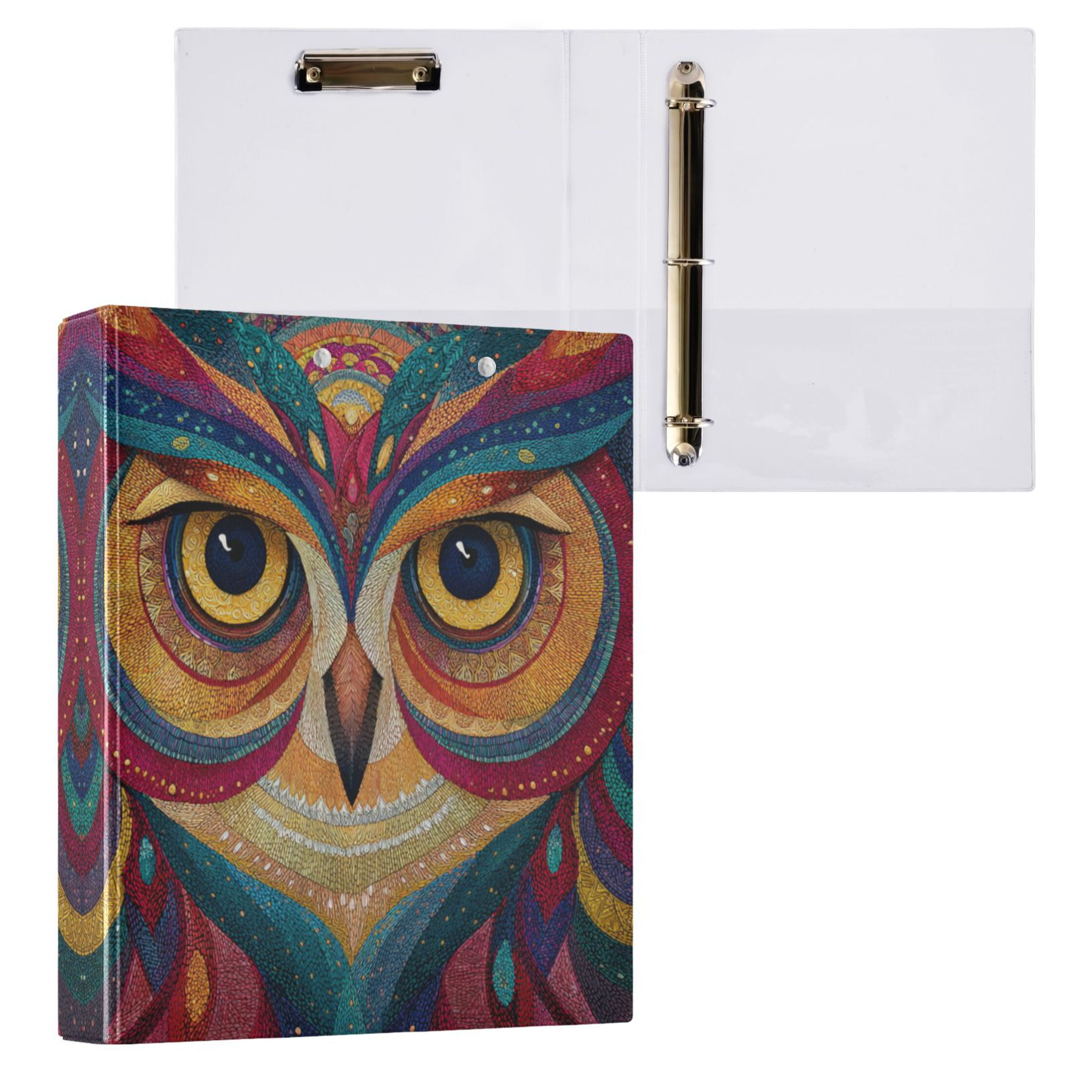 Colorful Owl Face 3 Ring Hardcover Binders 1.5in Round Rings for Letter ...