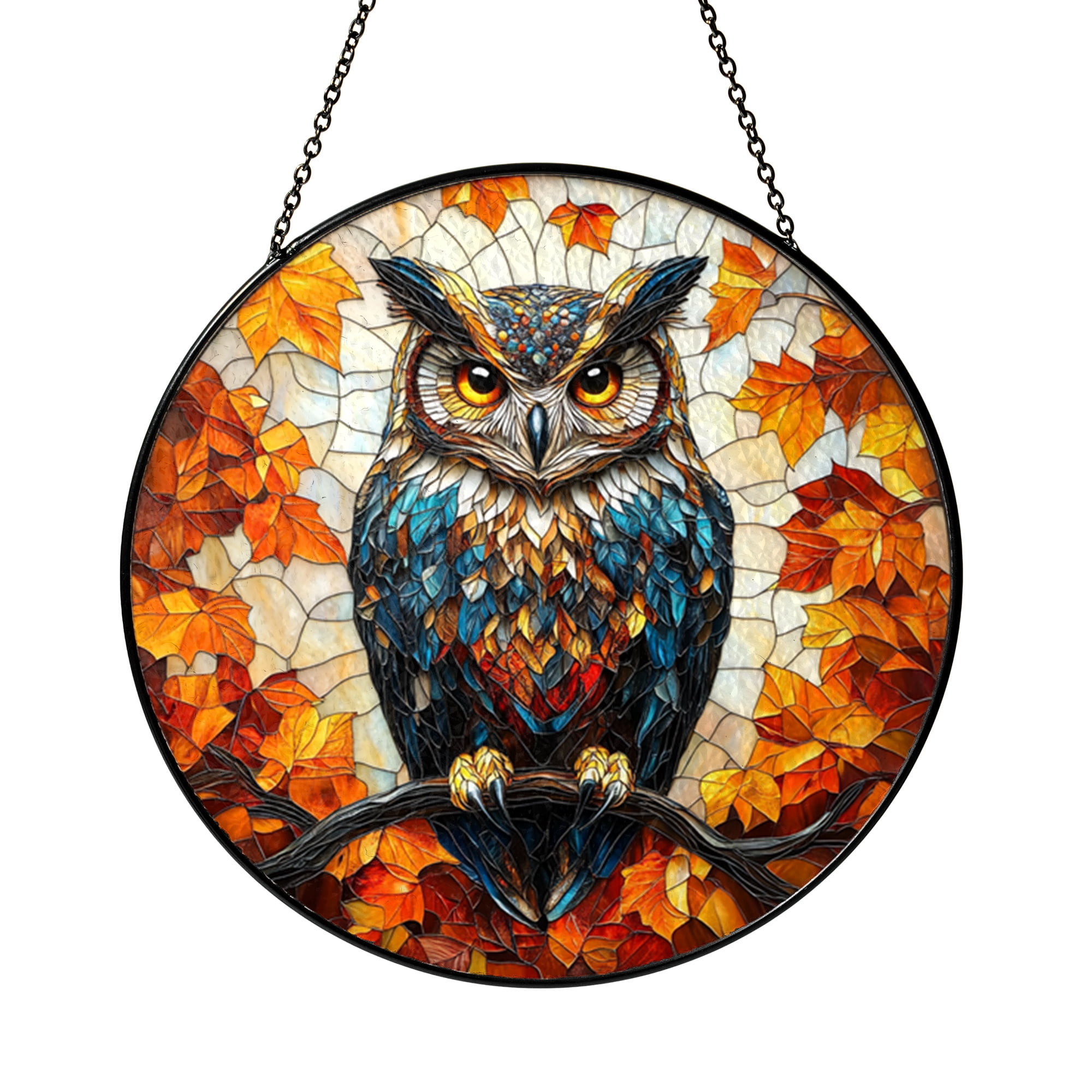 Colorful Owl Stained Glass Suncatcher, Bird Window Hanging Decor ...