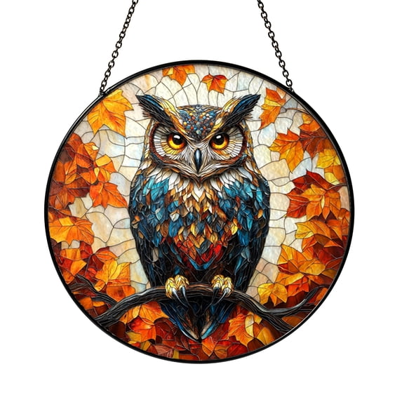 Colorful Owl Stained Glass Suncatcher, Bird Window Hanging Decor ...