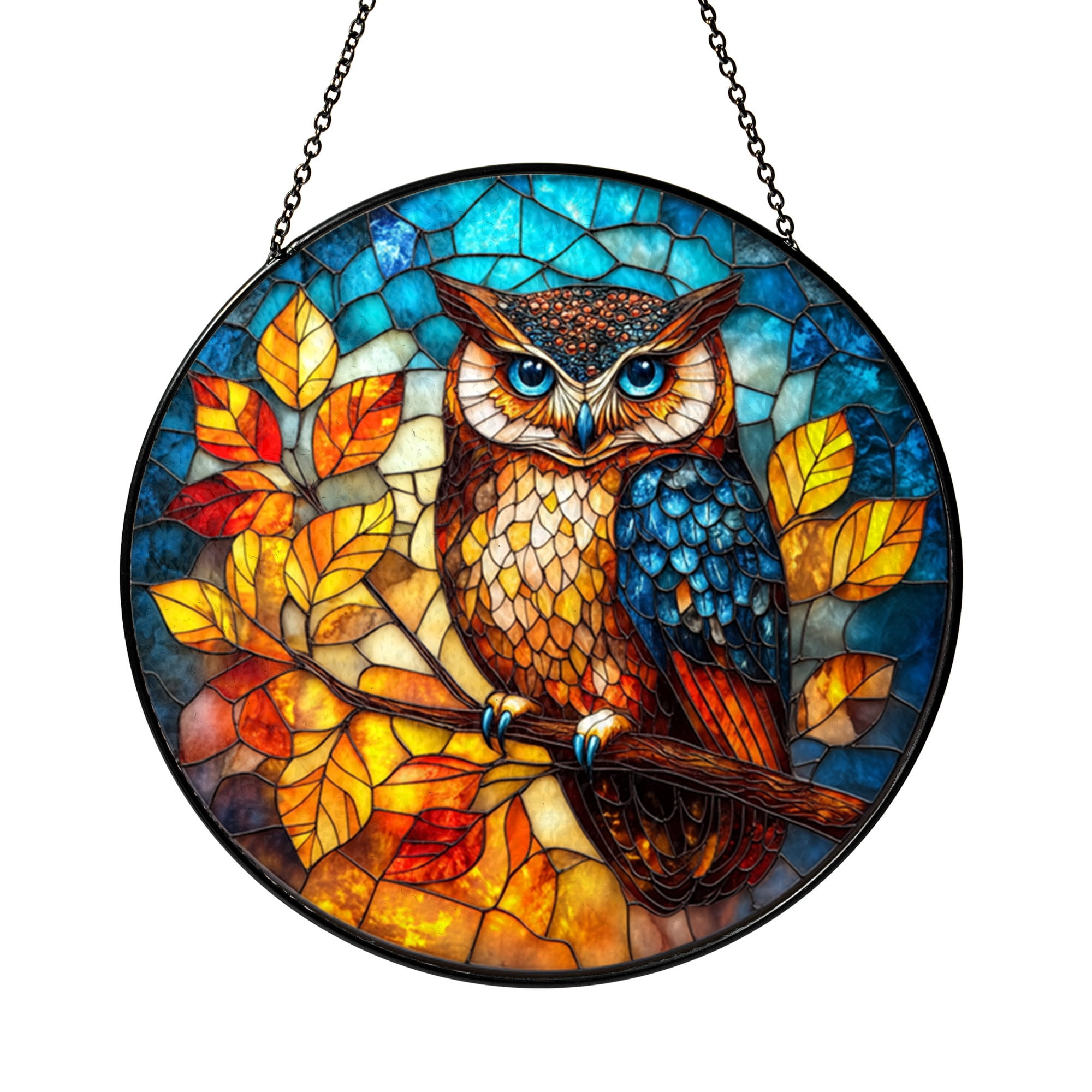 Colorful Owl Stained Glass Window Hanging – Artistic Nature-Inspired ...
