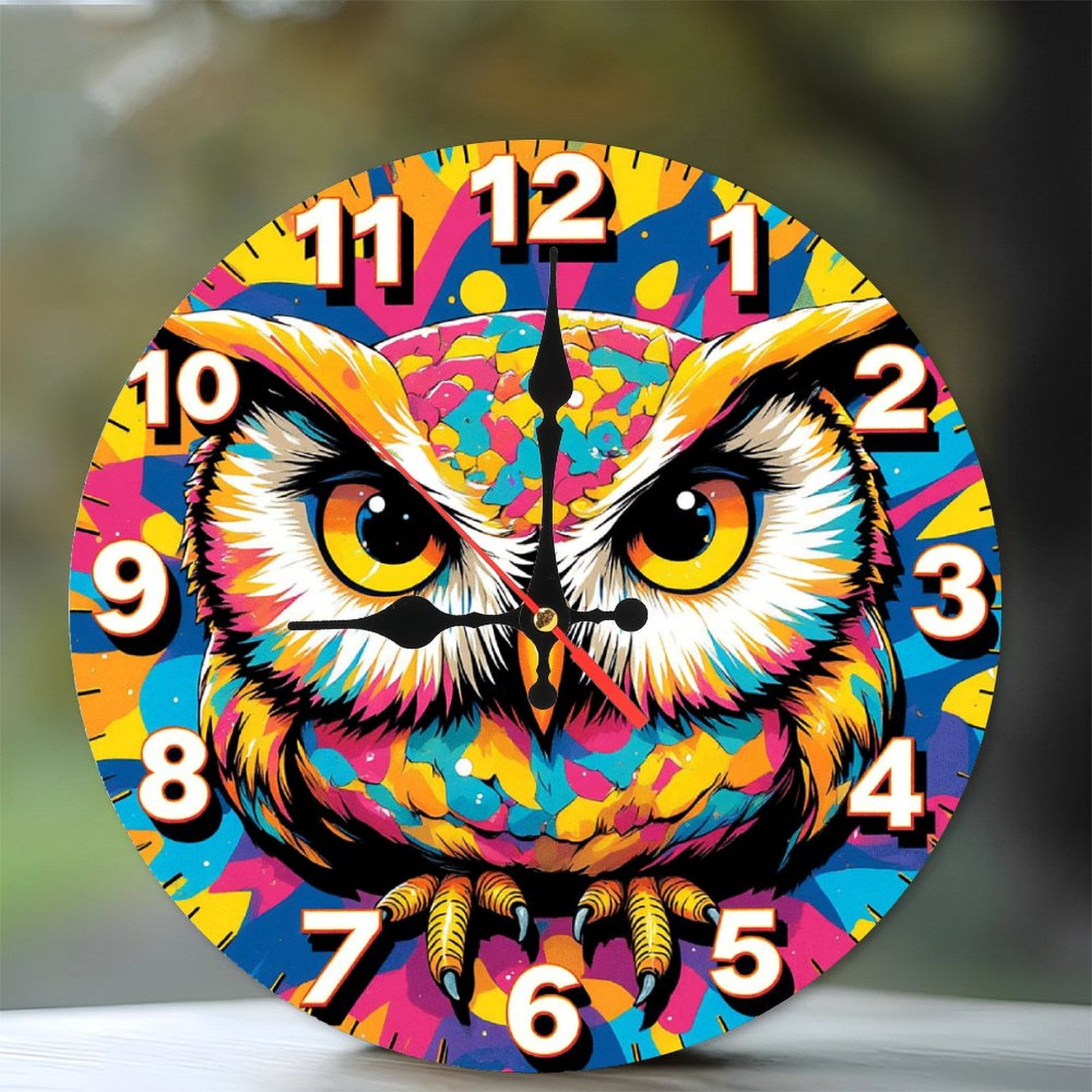 Colorful Owl Wall Clock with Vibrant Design And Numbers 10-Inch Silent ...