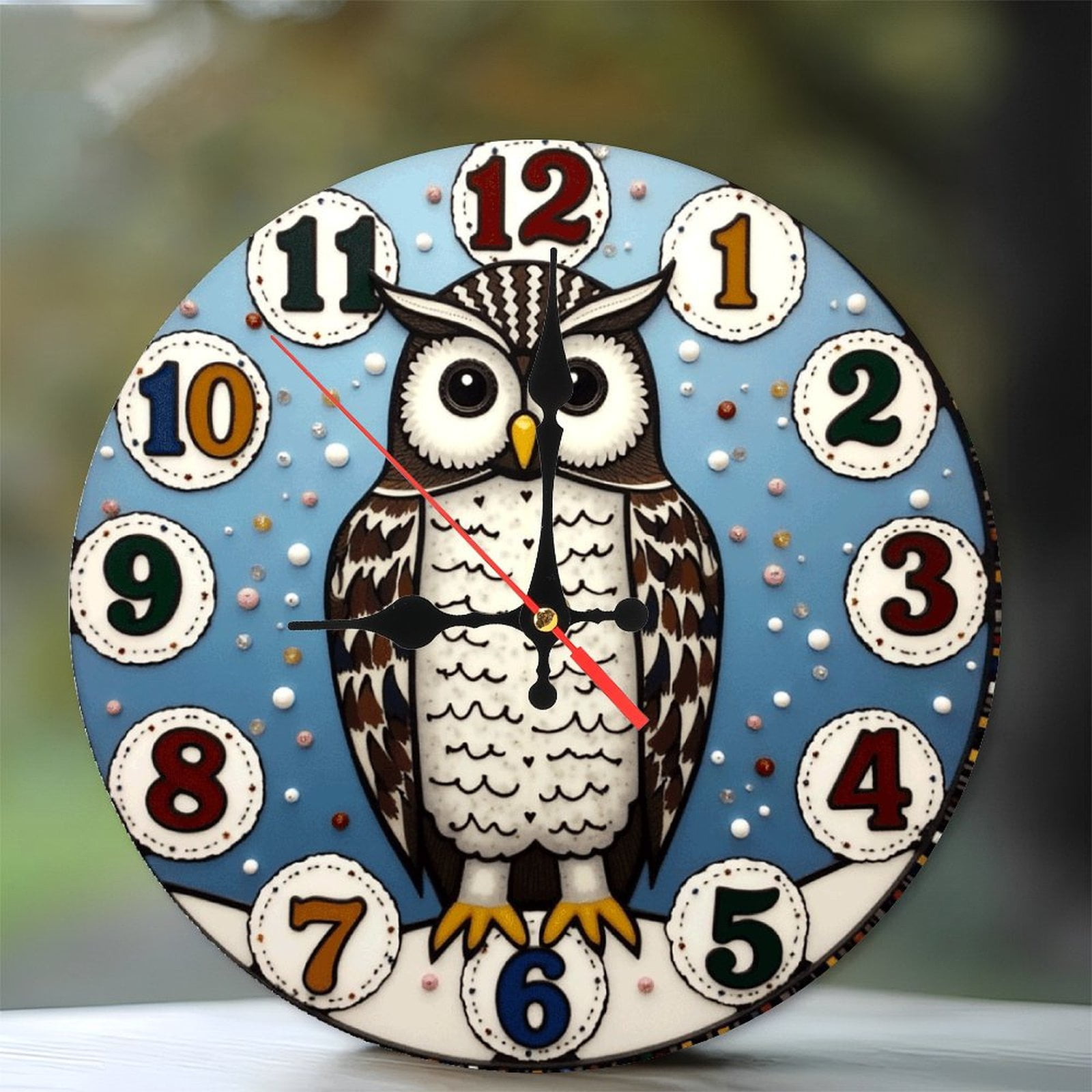 Colorful Owl Wall Clock for Home Decor 10-Inch Silent Wooden Wall Clock ...