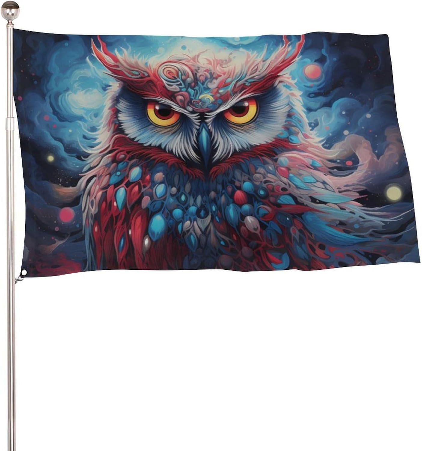 Colorful Owl in The Moonlight Printed Flag with 2 Brass Grommets Banner ...