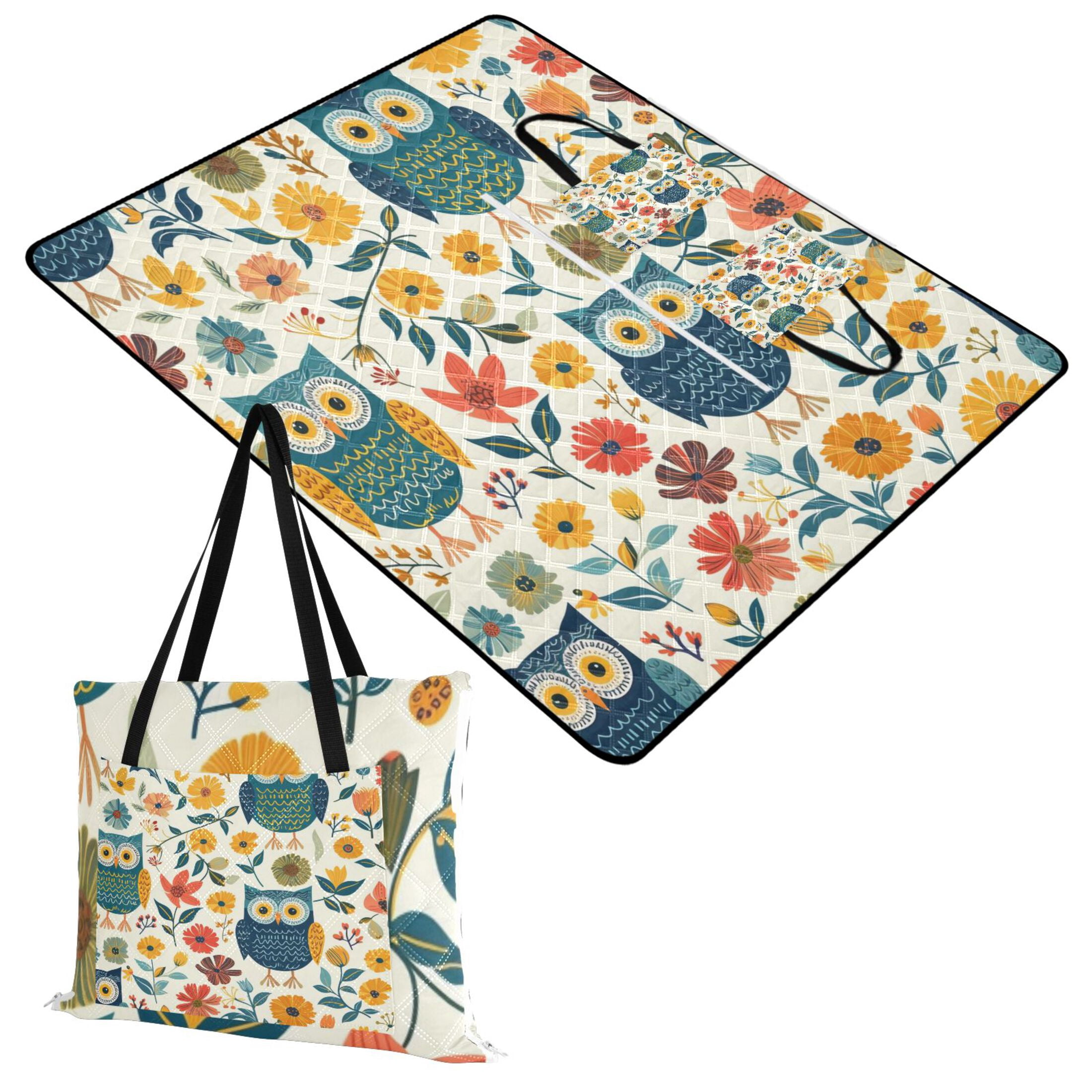 Colorful Owls and Flower Extra Large Picnic Beach Blanket Waterproof ...
