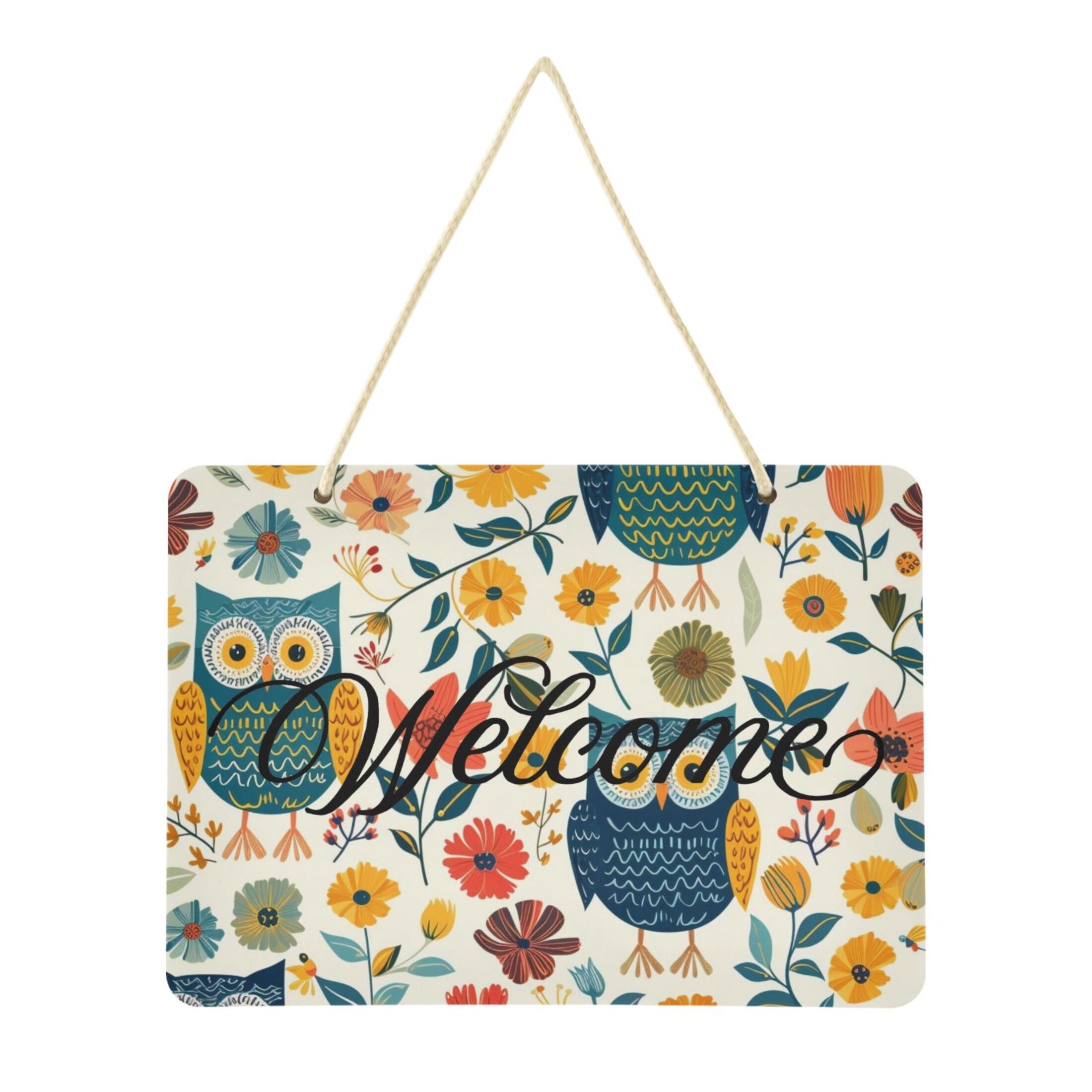 Colorful Owls and Flower Welcome Sign Front Door PVC 14x10 inch Hanger ...