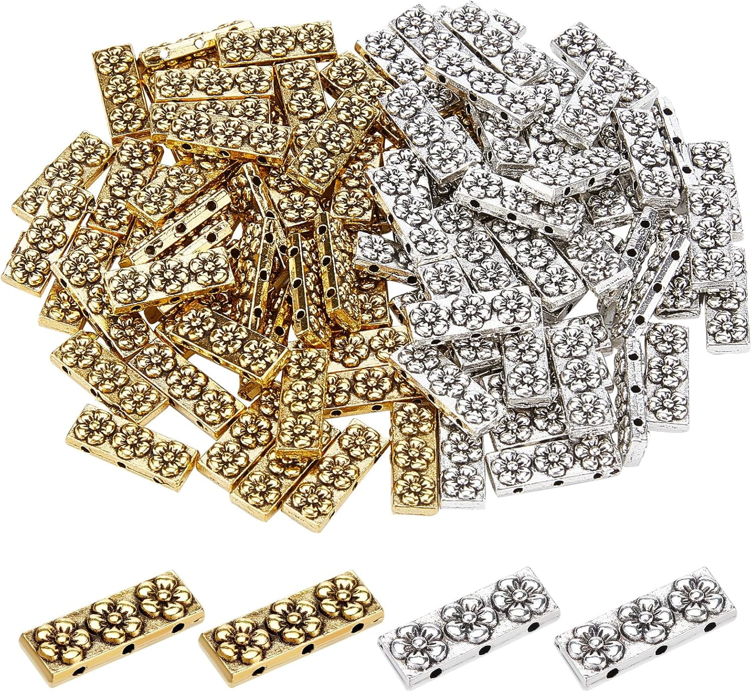 Colorful PH 100pcs 3 Hole Spacer Beads Rectangle Bar Metal Beads with ...