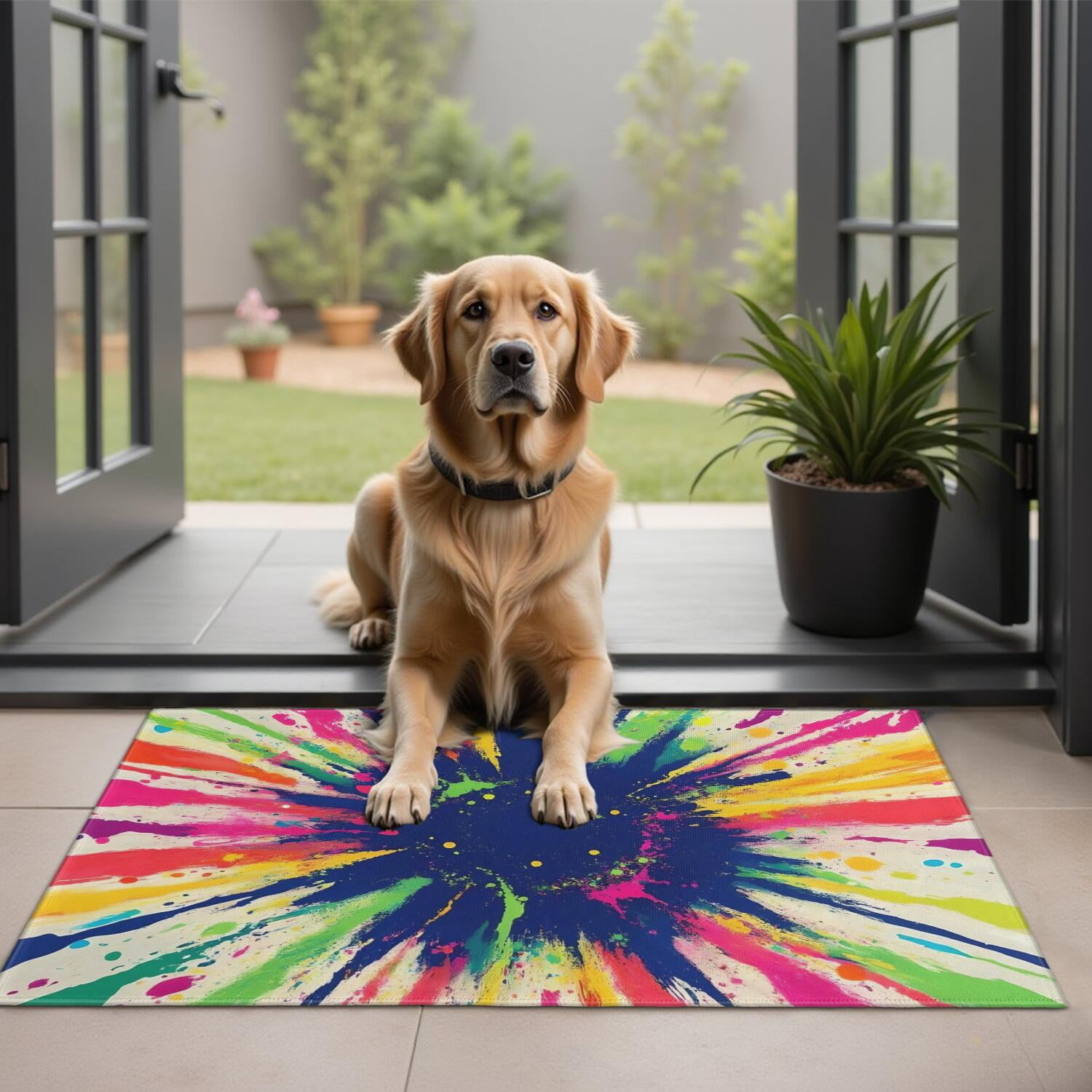 Colorful Paint Burst Pattern Door Rugs,Washable Non Slip Door Mats ...
