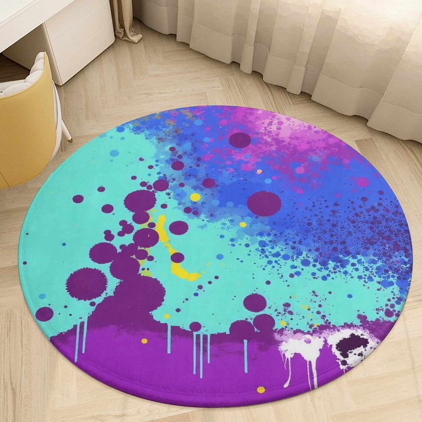 Colorful Paint Splatter Background Round Area Rugs for Bedroom Living ...