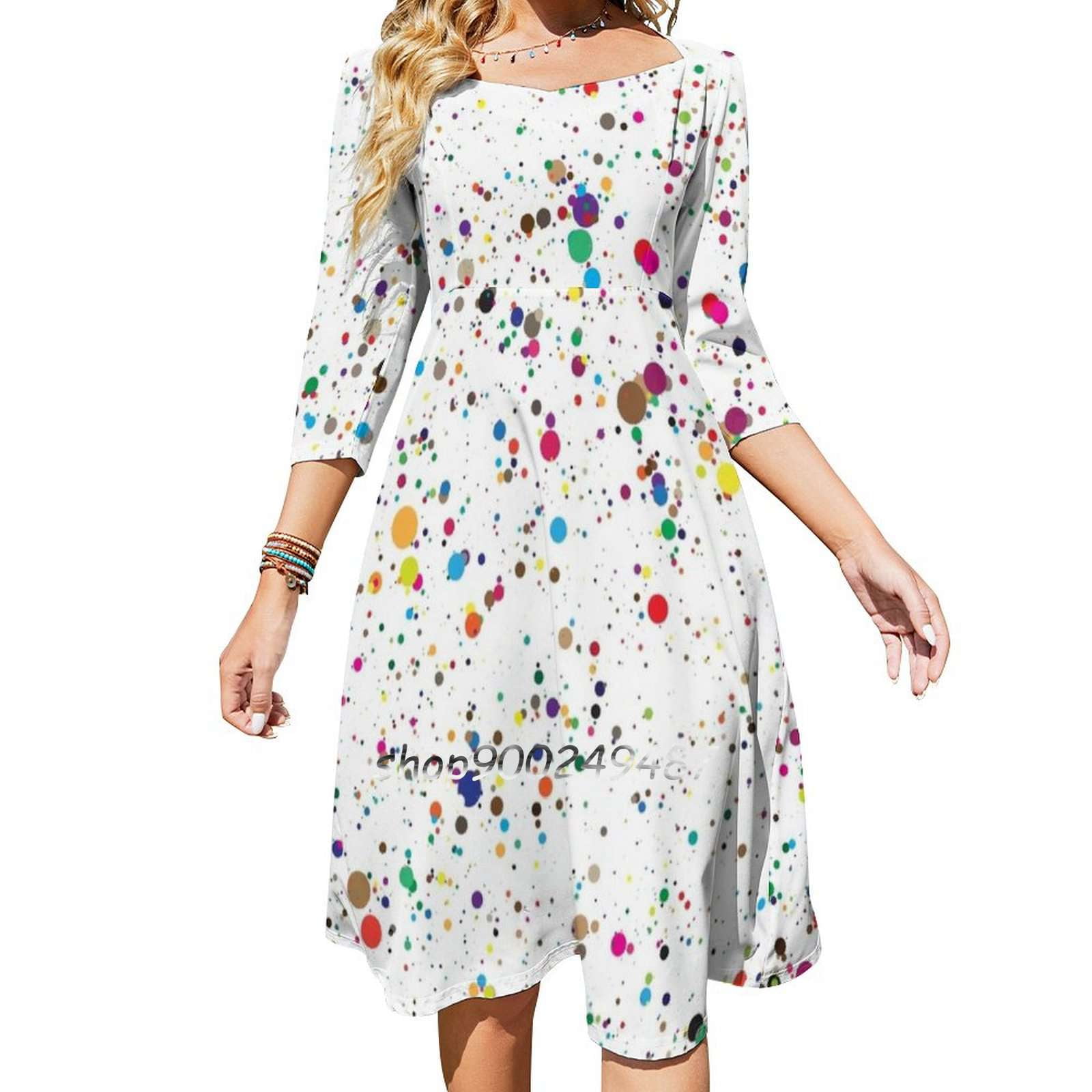 Colorful Paint Splatter Confetti Square Neck Dress Sweet Summer Dress ...