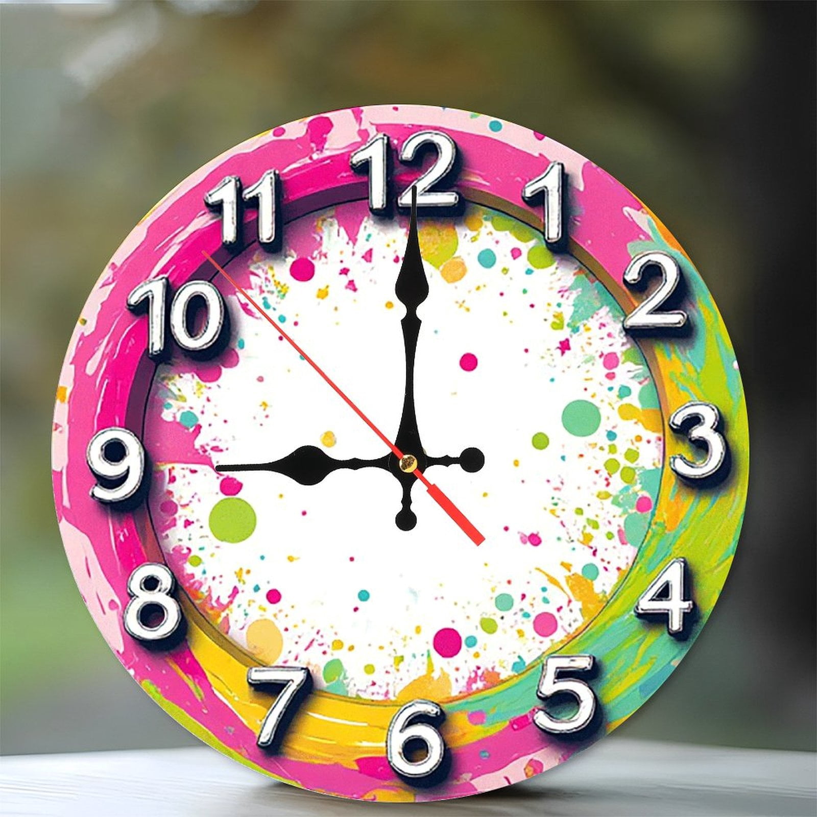 Colorful Paint Splatter Wall Clock 10-Inch Silent Wooden Wall Clock ...