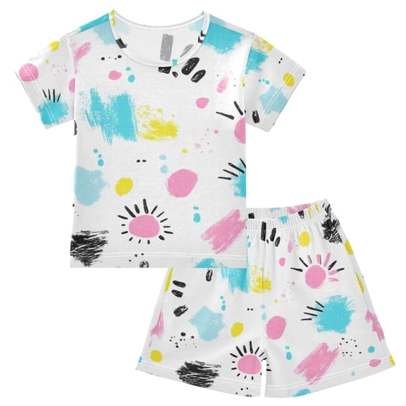 Colorful Paint Splatters Summer Pajama Set Soft Cotton Short Sleeve ...