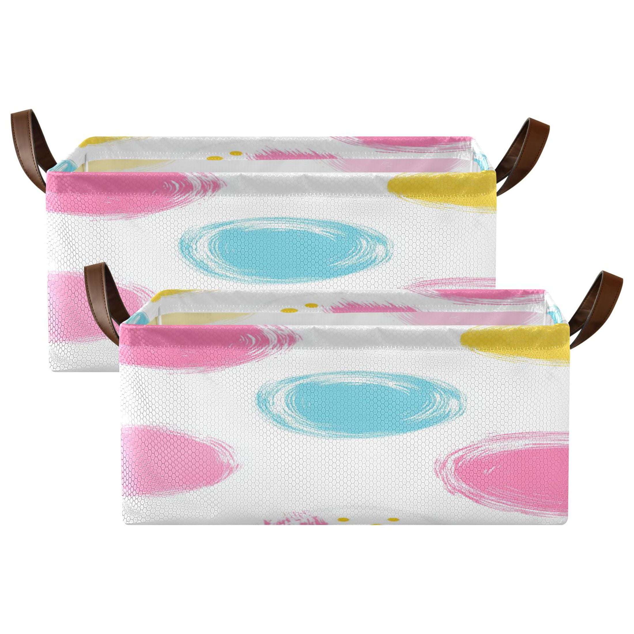 Colorful Painted Circles Pattern Shelf Baskets Set of 2 Foldable Metal ...