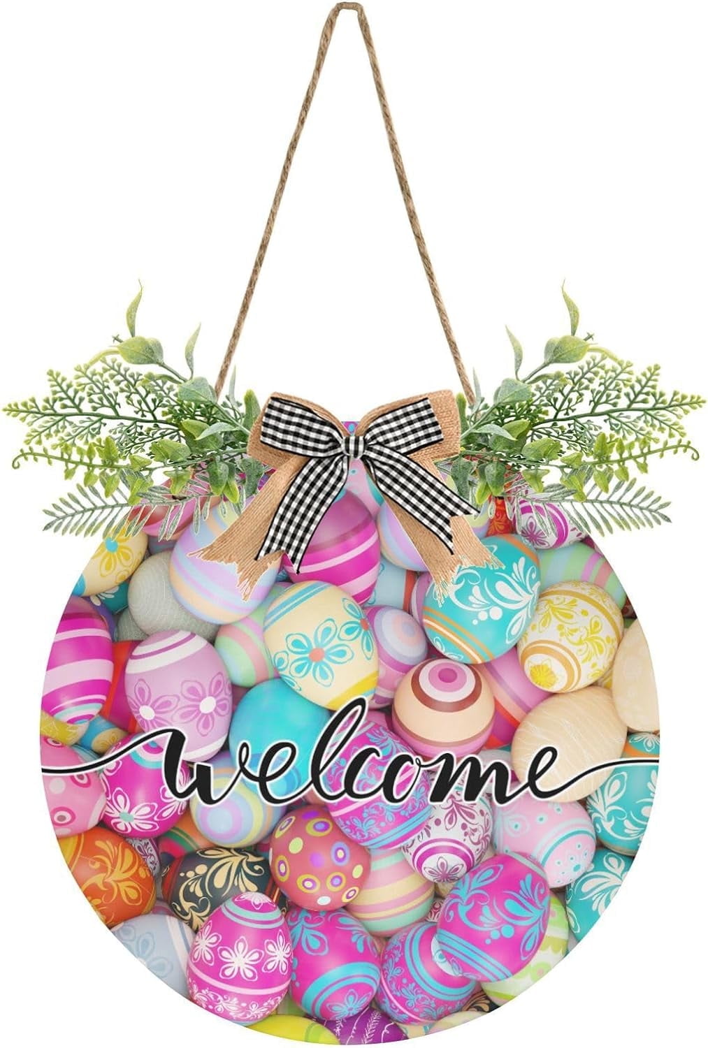 Colorful Painted Easter Eggs Welcome Sign Farmhouse Front Porch Door ...