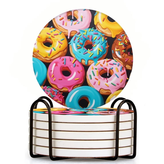 Colorful Painting Of Doughnuts With Sprinkles Set of 6 Ceramic Coasters ...
