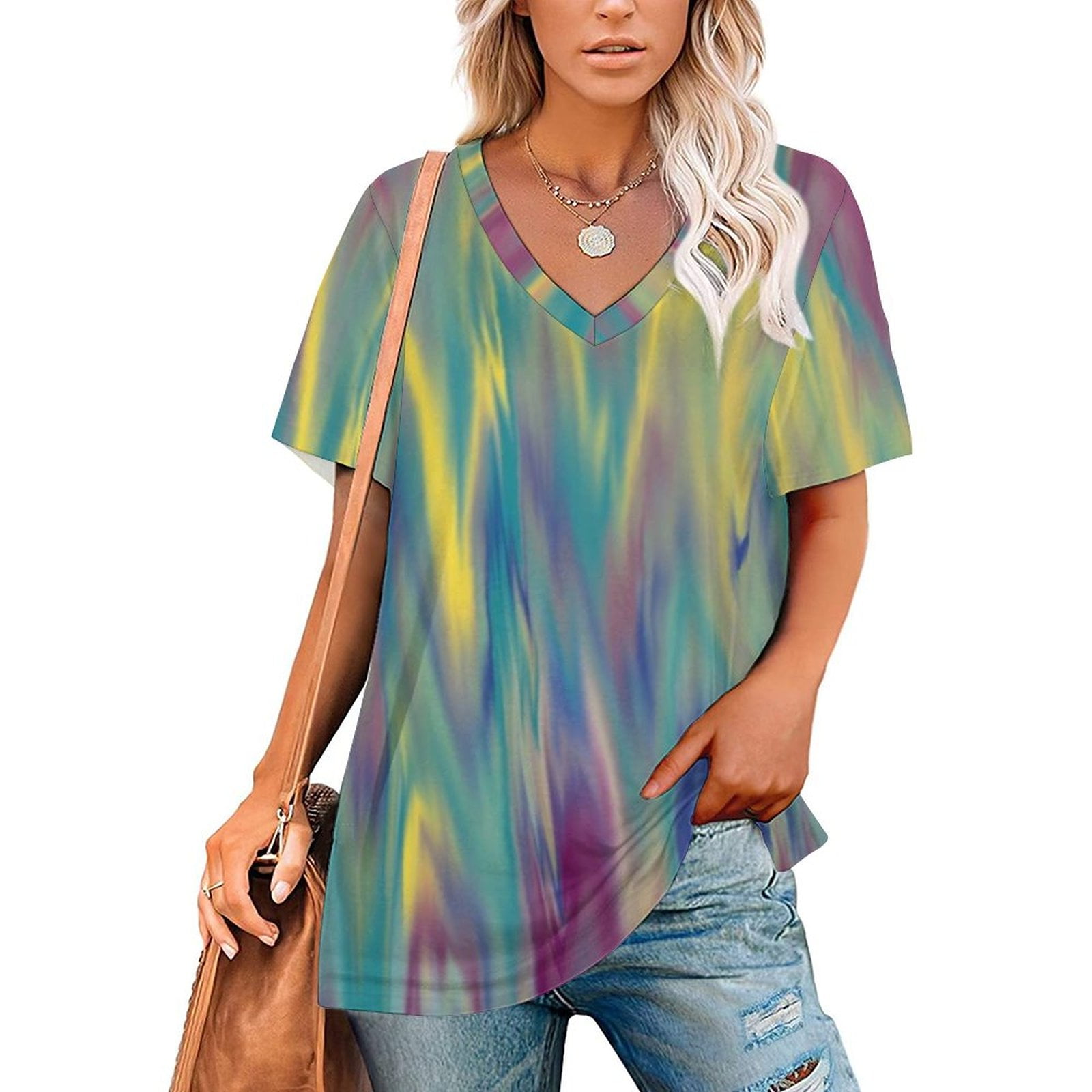 Colorful Painting Of Multiple Colors New Fashion Zip Off Shoulder Top ...