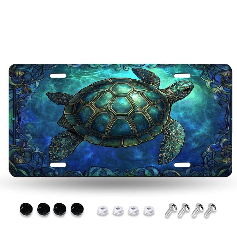 Colorful Painting of Sea Turtle Swimming in the Ocean License Plate ...
