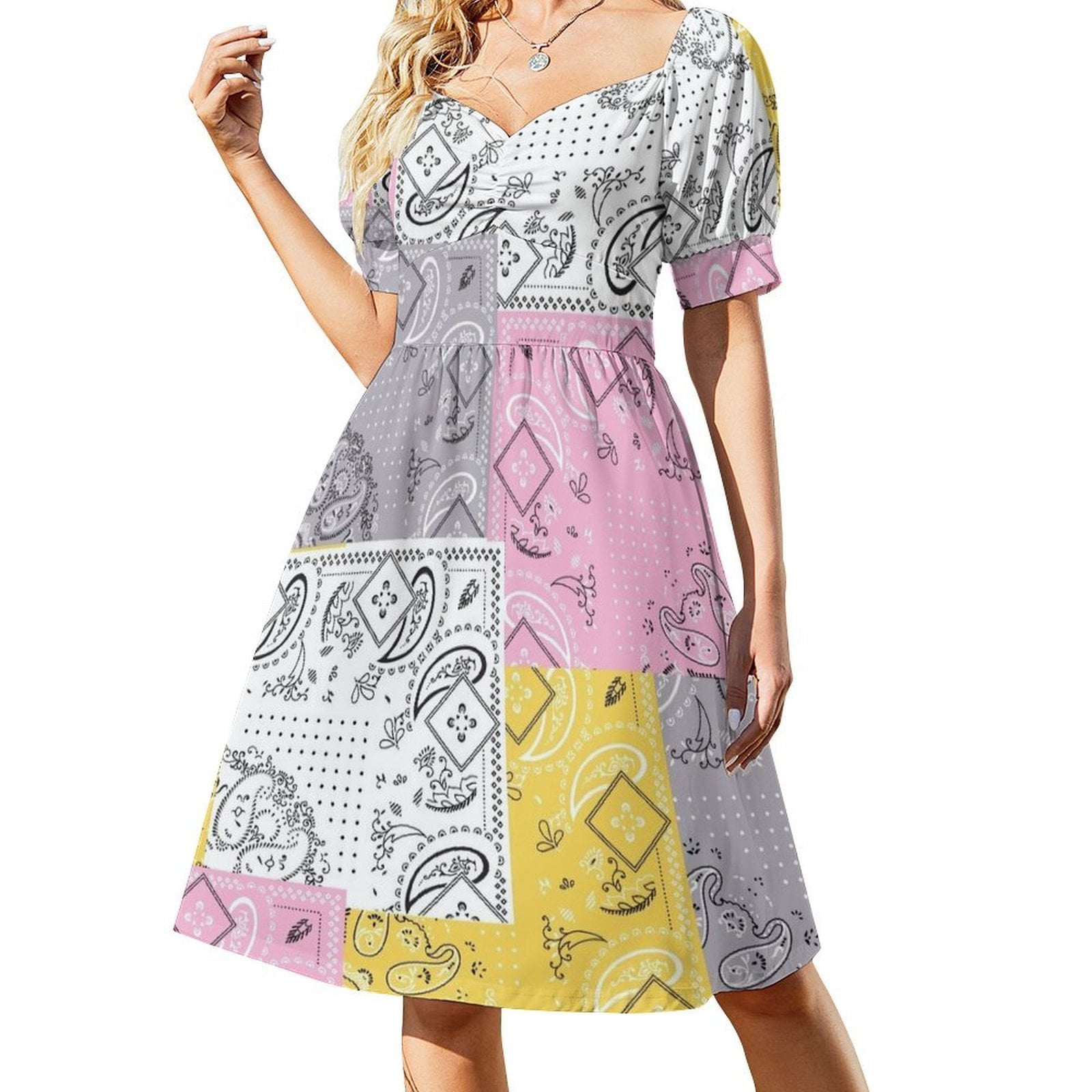 Colorful Paisley Bandana Patterns Short Sleeve Dress Clothes Women's ...