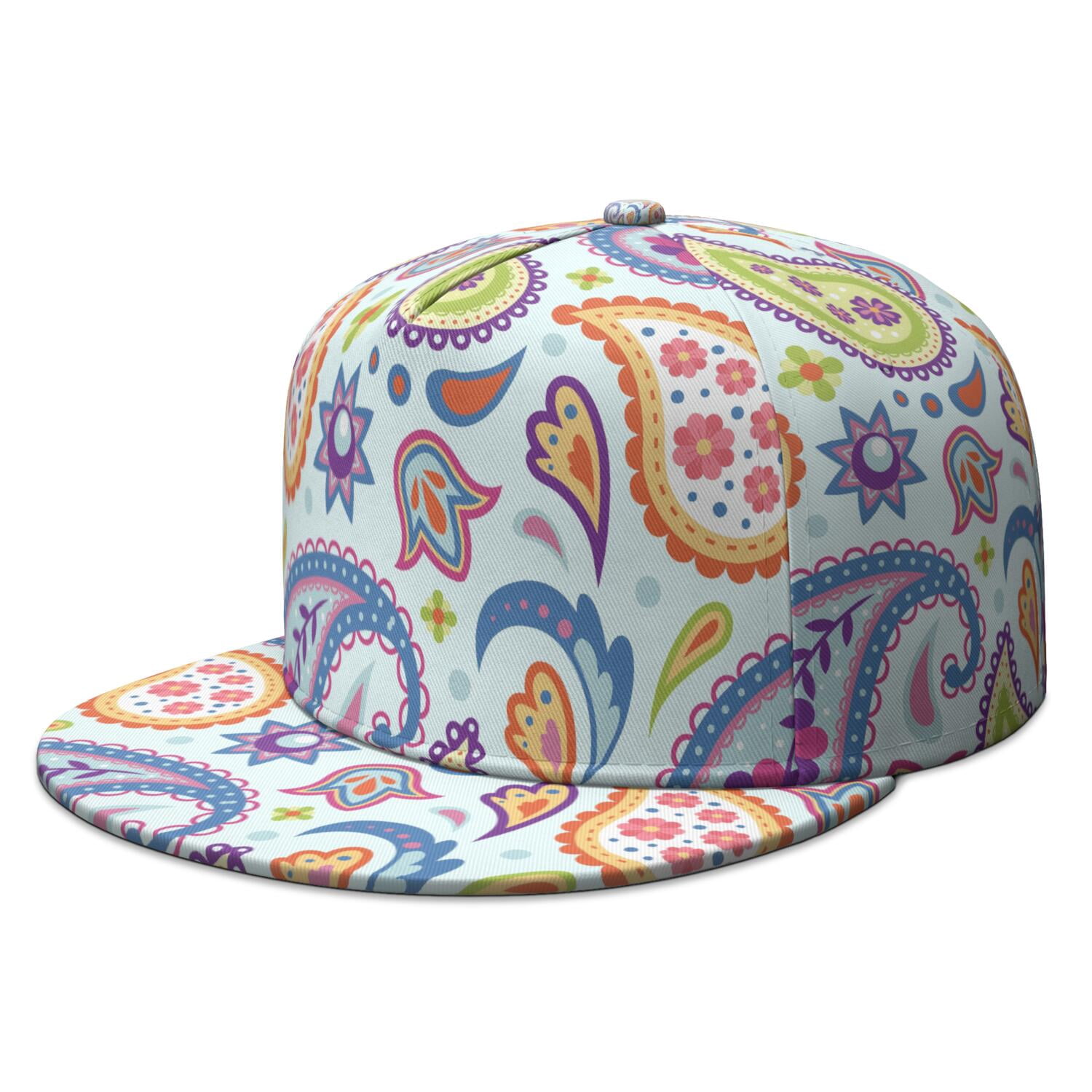 Colorful Paisley Baseball Cap - Adjustable Flat Brim Snapback Hat with ...