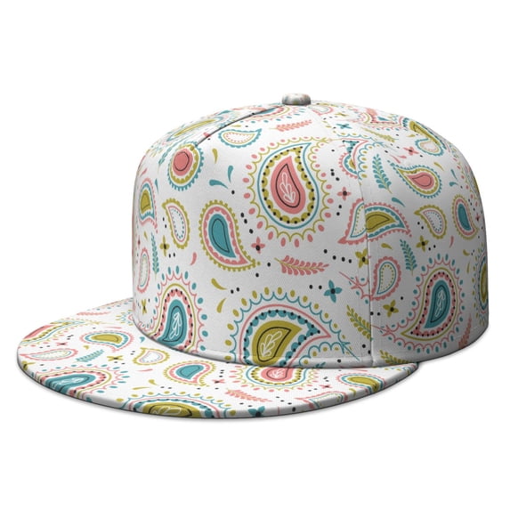 Colorful Paisley Baseball Cap - Adjustable Flat Brim Snapback Hat with ...