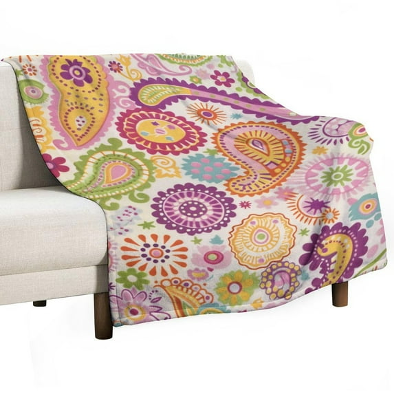 Colorful Paisley Fabric Vibrant Pattern Design Blanket for Bed Throw ...