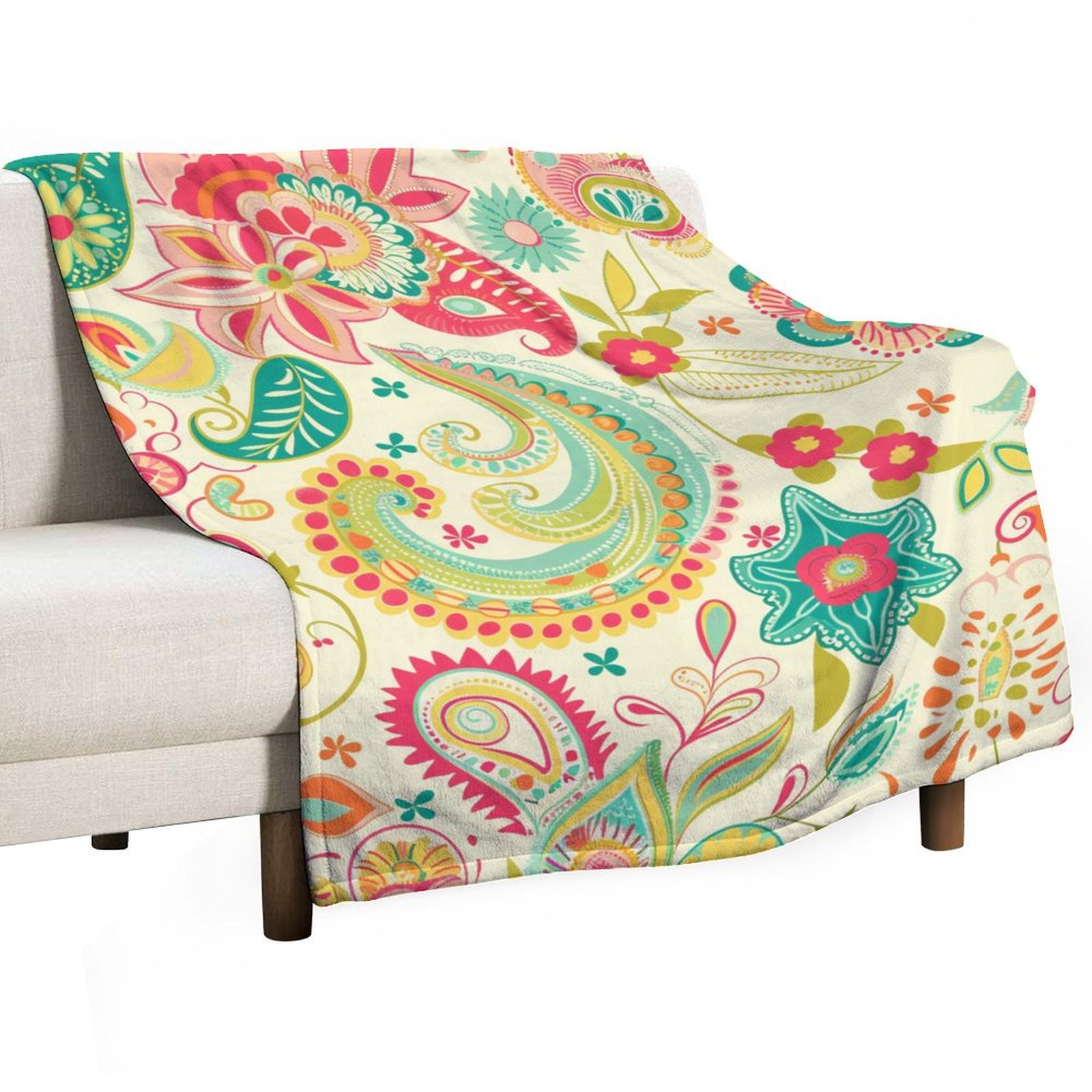 Colorful Paisley Floral Pattern Design Fabric Print Throw Blanket for ...