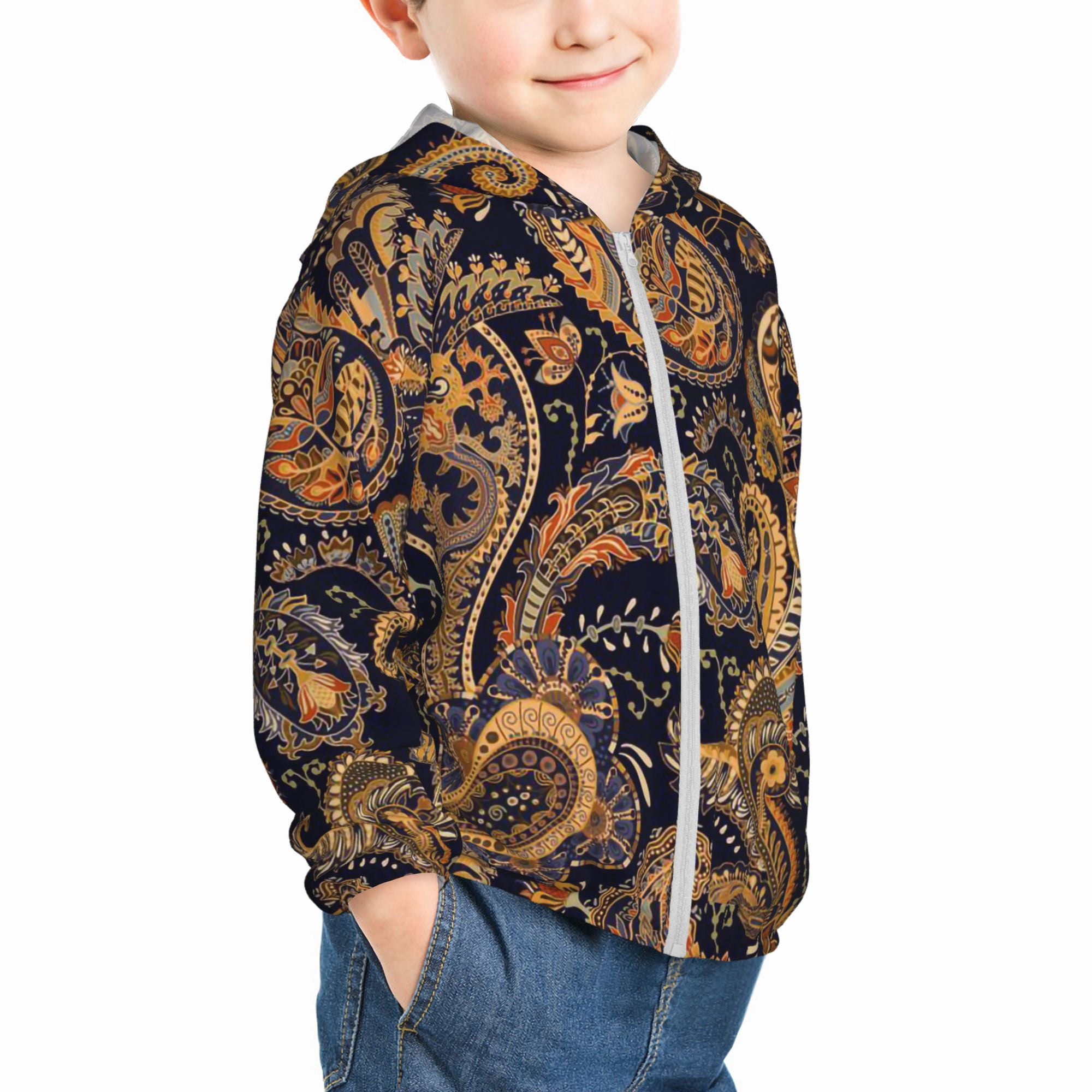 Colorful Paisley Indonesian Batik Nature Kids Zip-Up Hoodie Girls Boys Sun Protection Jacket ...