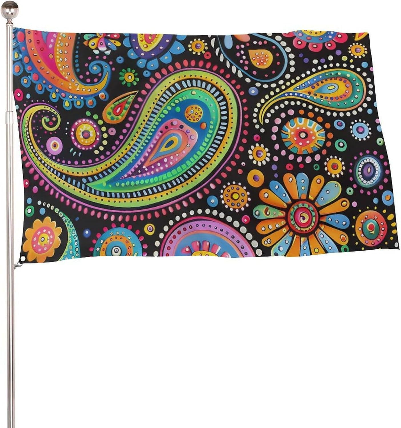 Colorful Paisley and Flowers Printed Flag with 2 Brass Grommets Banner ...