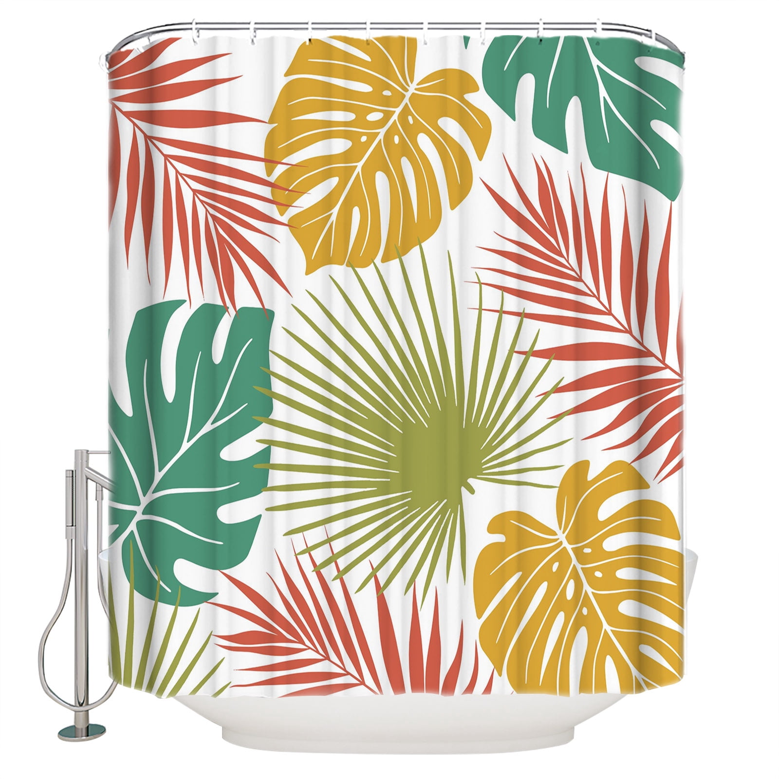 Colorful Palm Leaves Bathroom Shower Curtains with 12 Hooks Polyester ...
